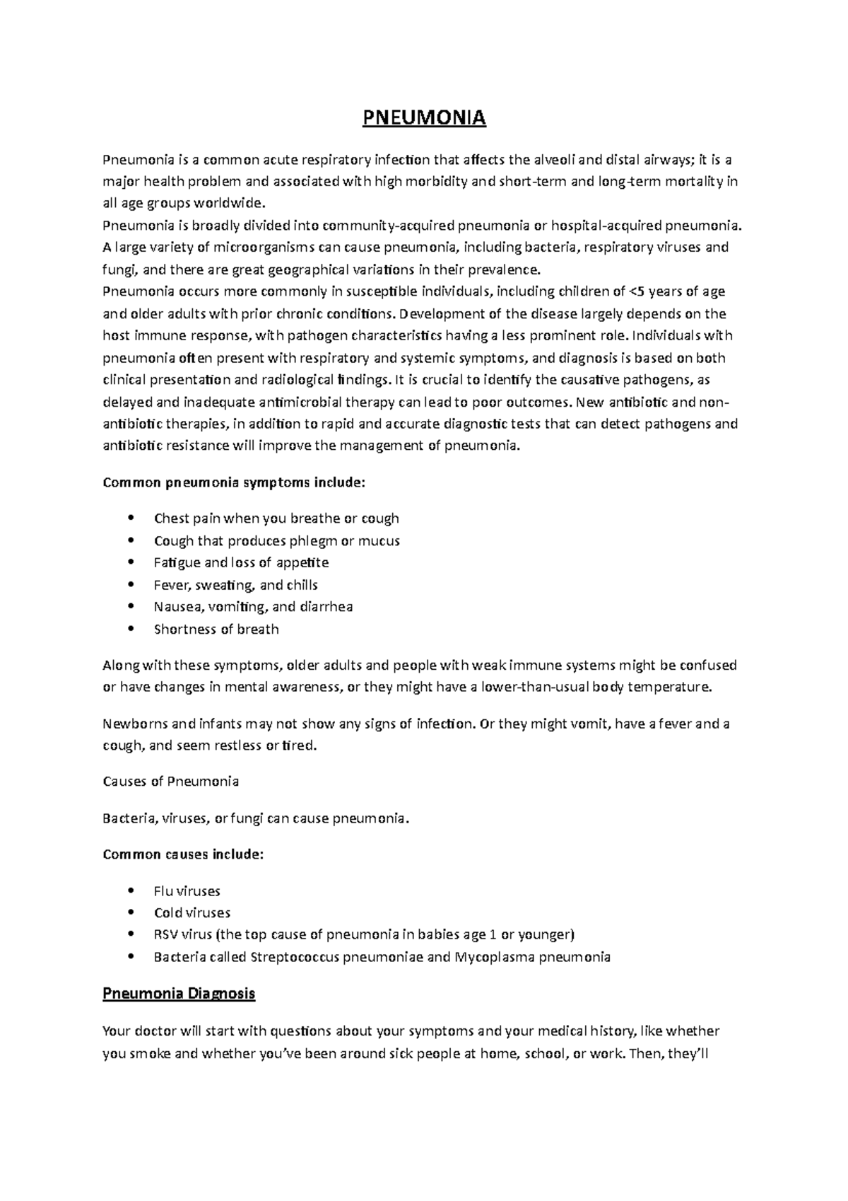 Pneumonia - PNEUMONIA Pneumonia is a common acute respiratory infection ...