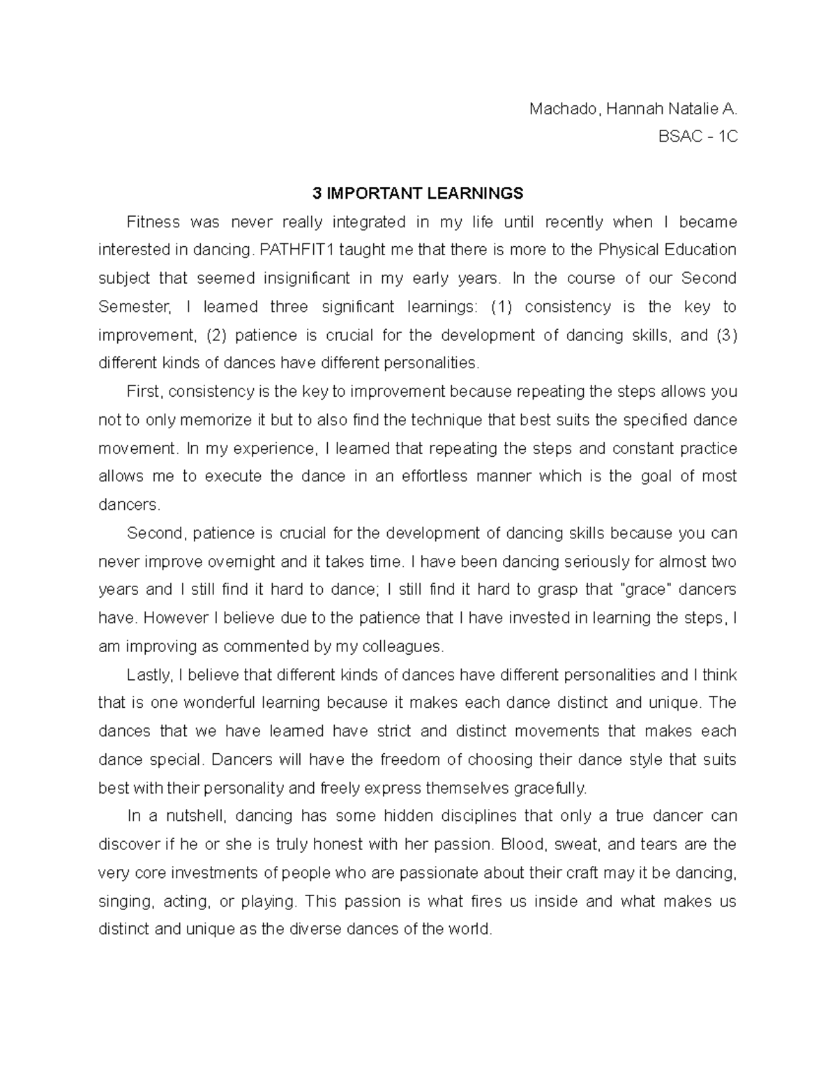 3 Important Learnings ESSAY - DOCUMENT FOR READING - Machado, Hannah ...