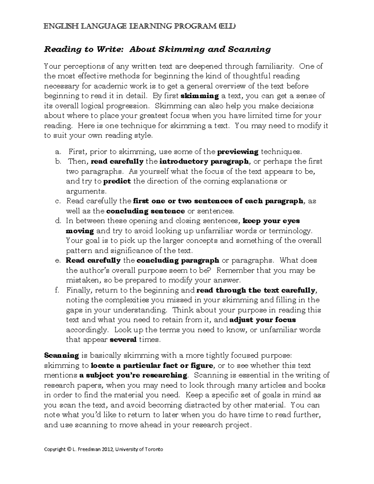 Reading To Write Part 2 English LanguagE LEarning Program Ell