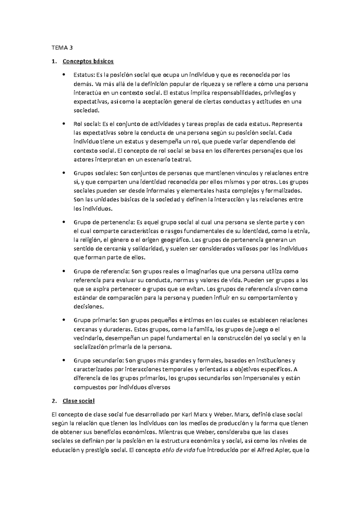 TEMA 3 - Apuntes - TEMA 3 1. Conceptos básicos Estatus: Es la posición ...