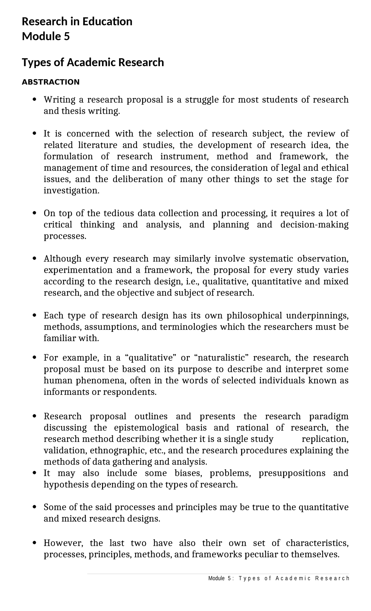 Module 5 Research in Education 1 - Research in Education Module 5 Types ...
