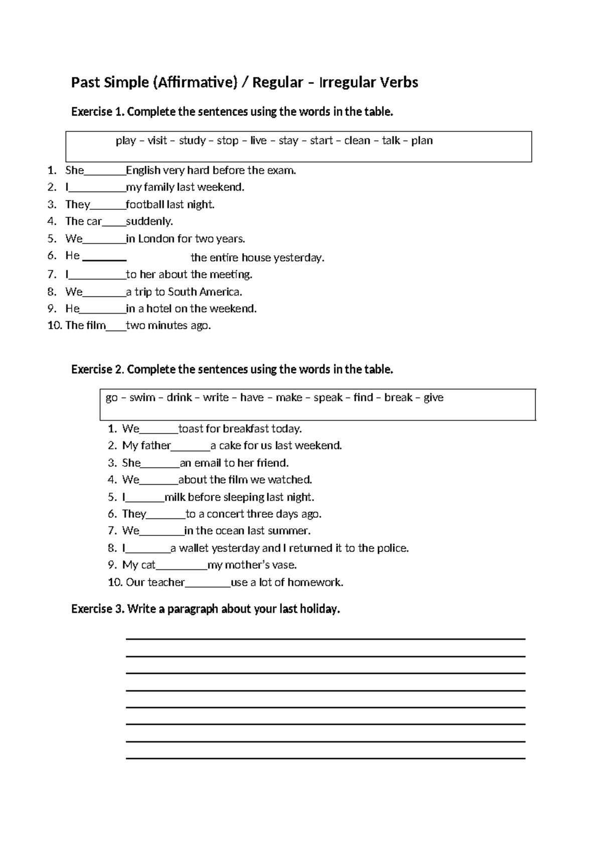 PAST Simple- Iregular VERB - Past Simple (Affirmative) / Regular ...