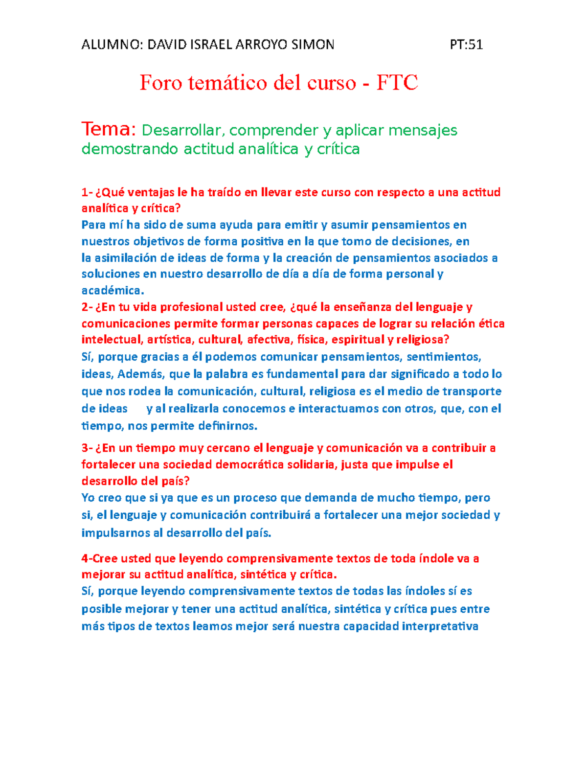 Foro temático del curso - ALUMNO: DAVID ISRAEL ARROYO SIMON PT: Foro ...