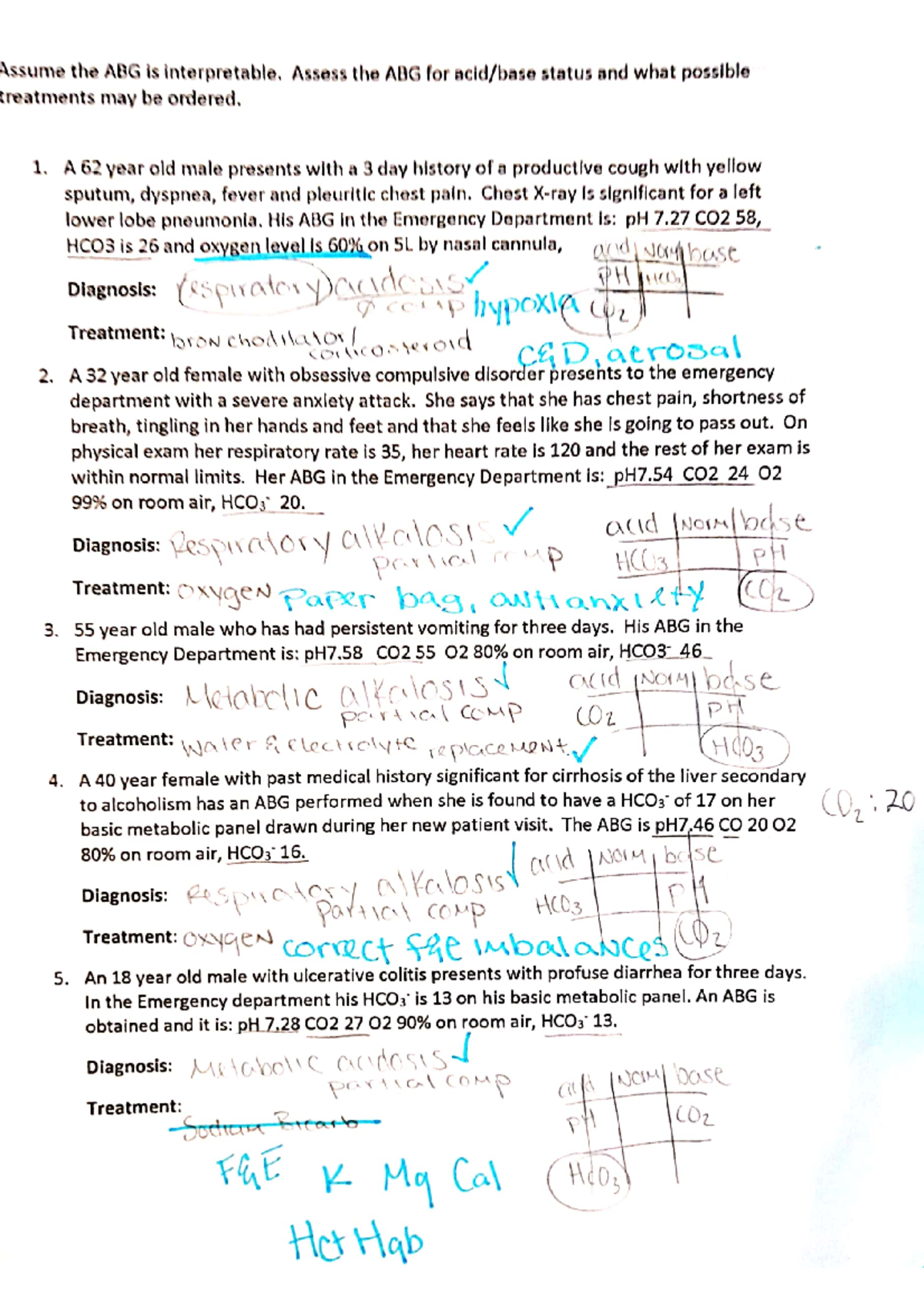 Nur 201 clinical abg ws - Assume the ABG is interpretable, Assess the ...