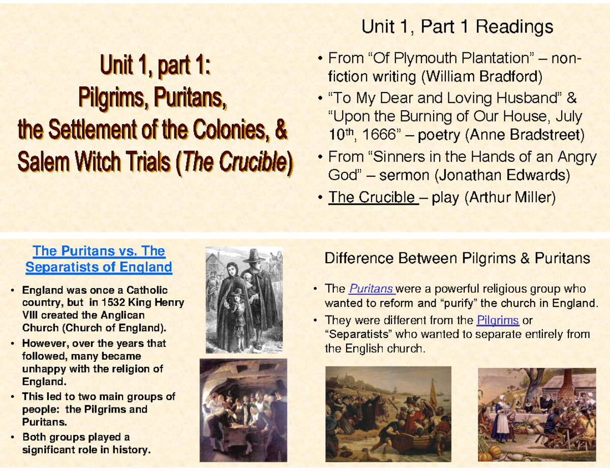 Pur notes - Unit 1, Part 1 Readings • From “Of Plymouth Plantation ...