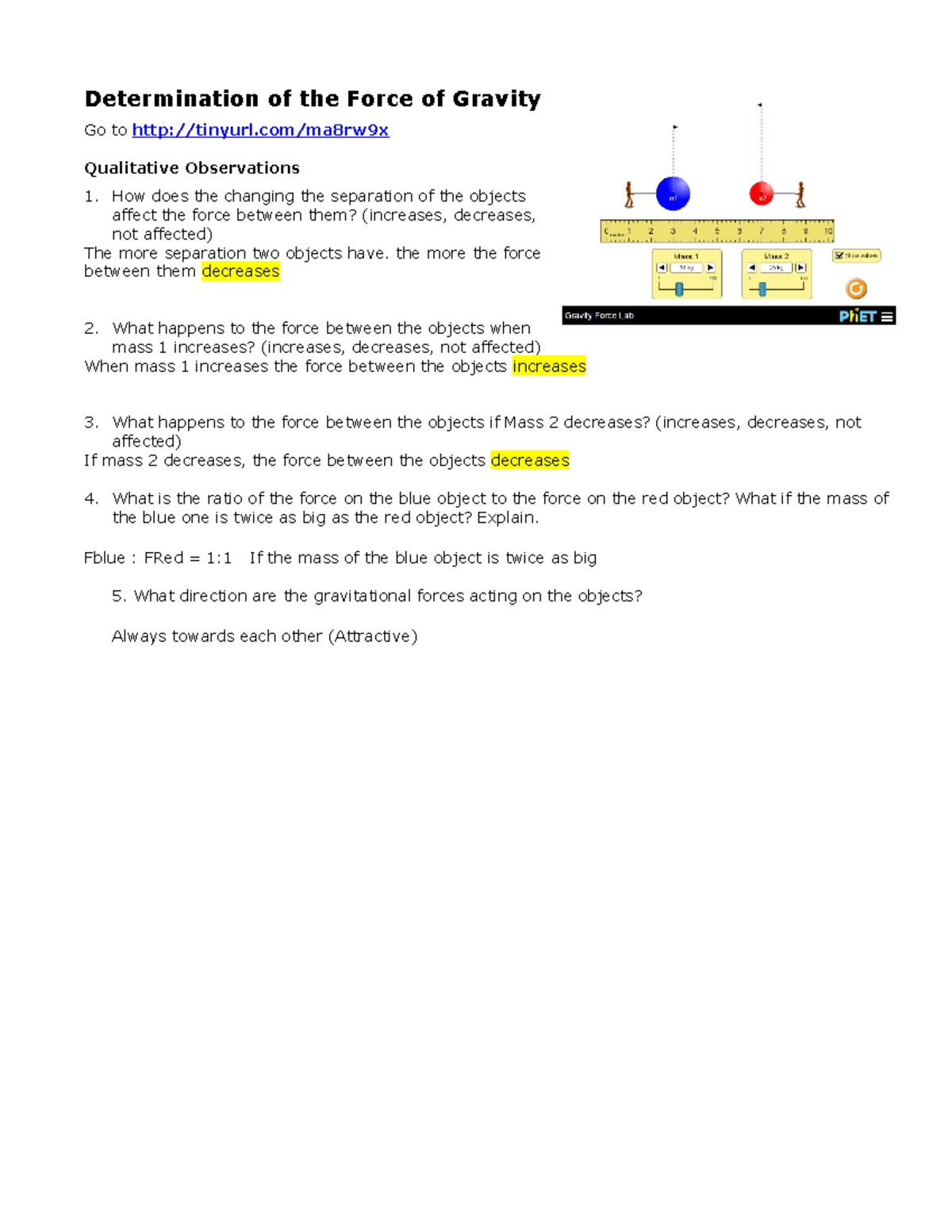 Phet Modeling Gravity - yuh - Determination of the Force of Gravity Go ...