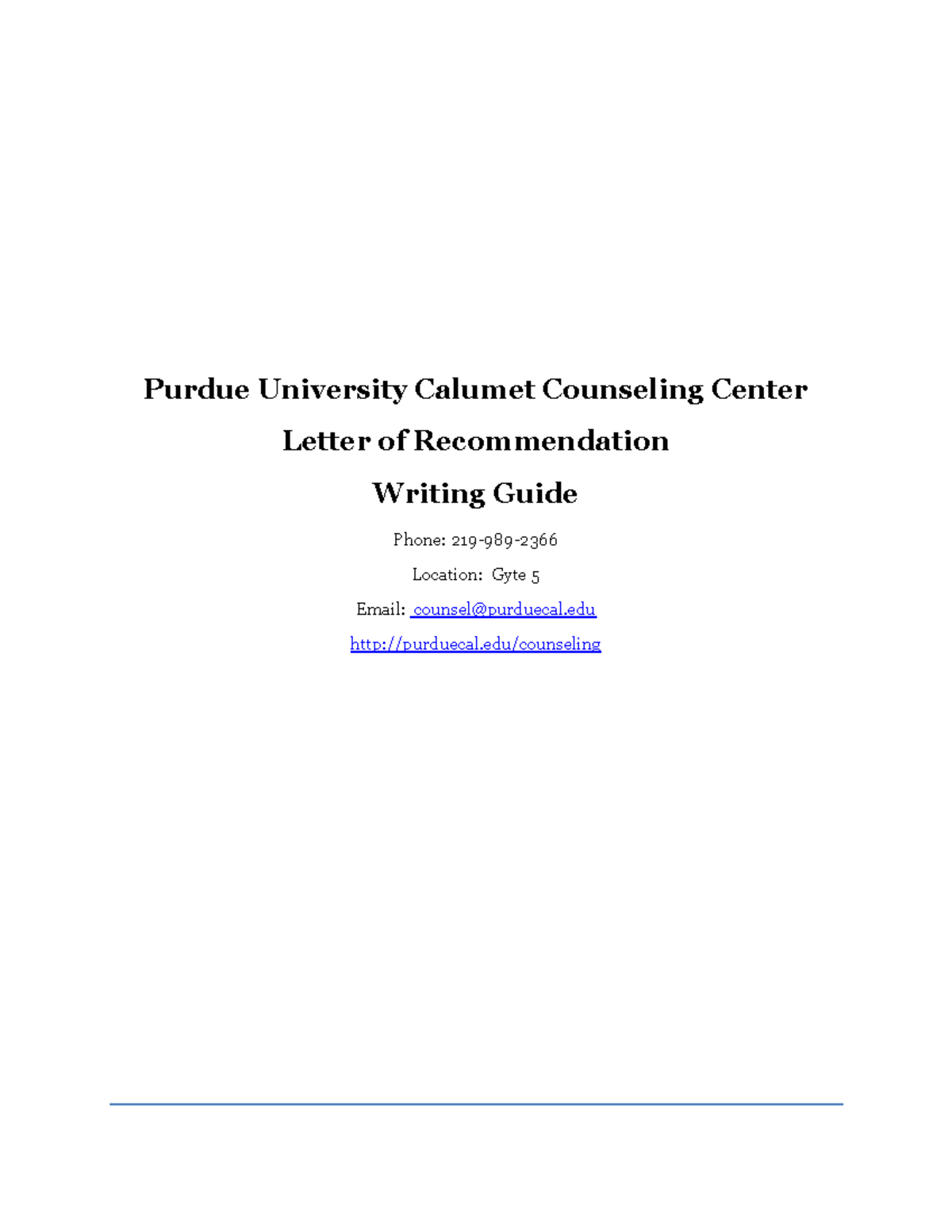 Internship Recommendation Letter 05 - Purdue University Calumet ...