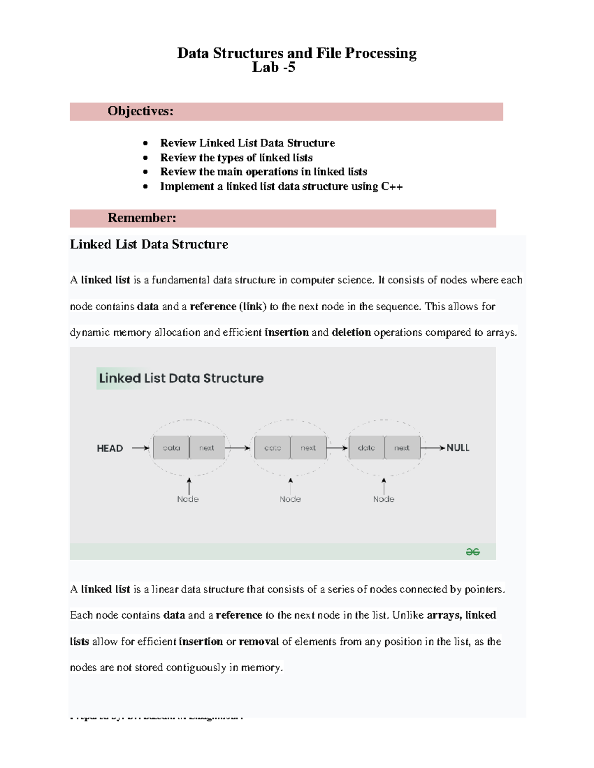 Data Structures Lab5 - Data Structures and File Processing Lab - 5 Objectives: • Review Linked ...