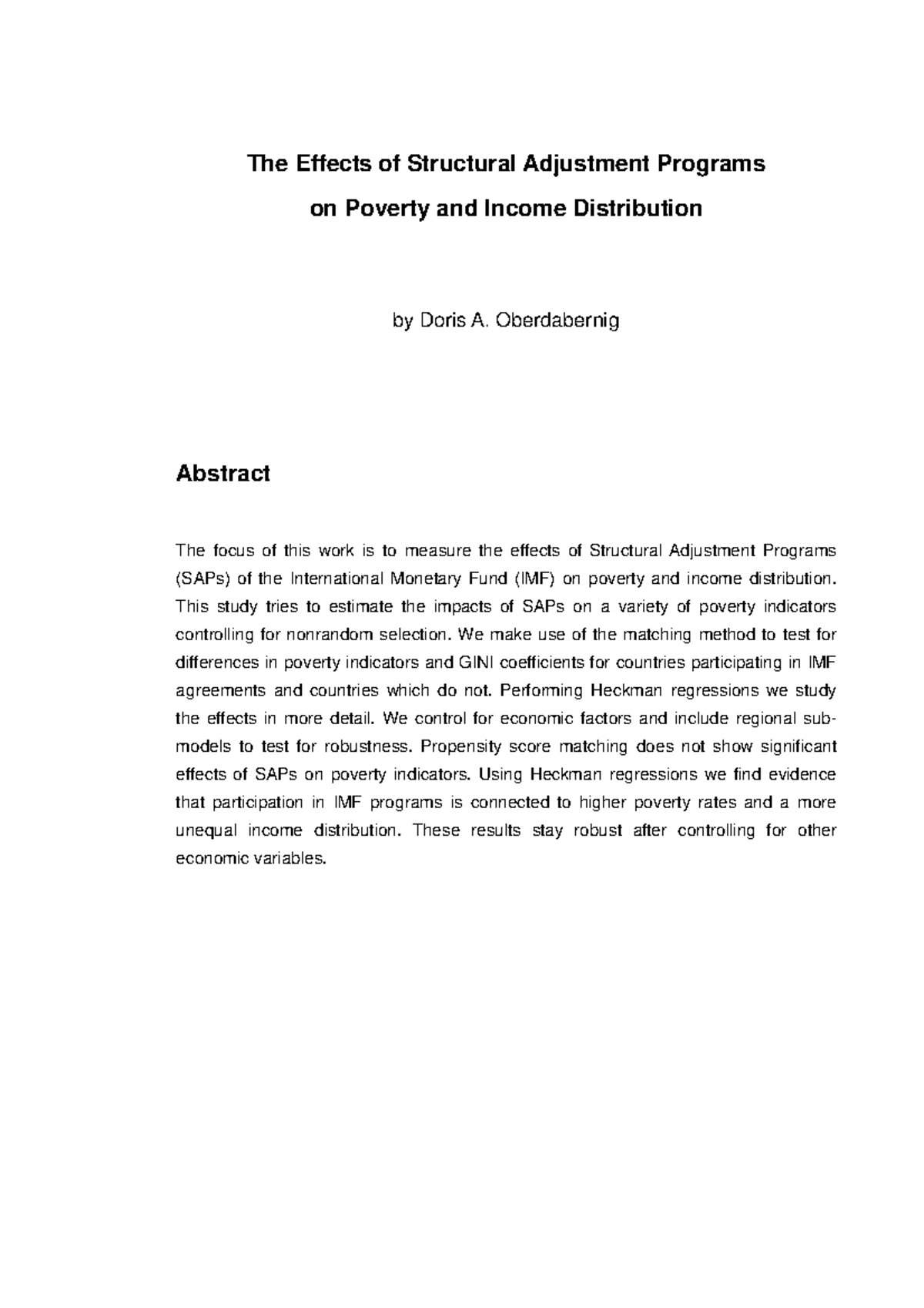The effects of structural adjustment programs on poverty and income ...