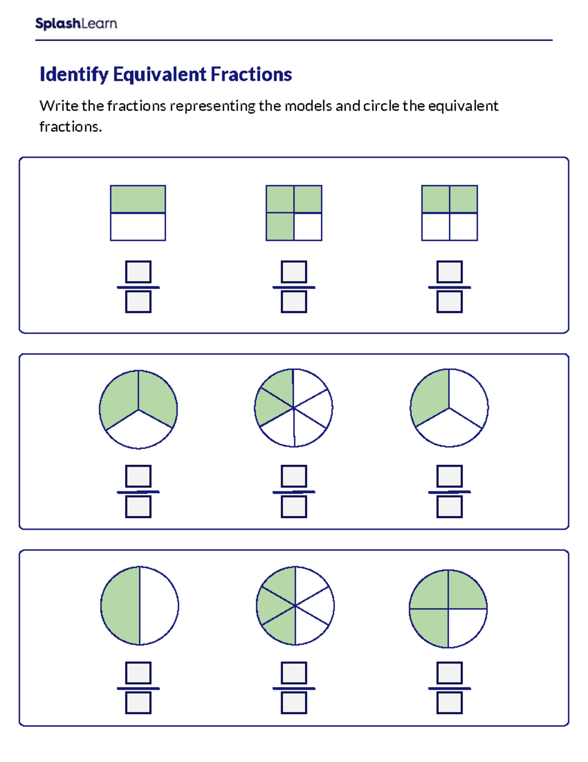 Circle Equivalent Fractions Worksheet - lenguaje y matemática ...