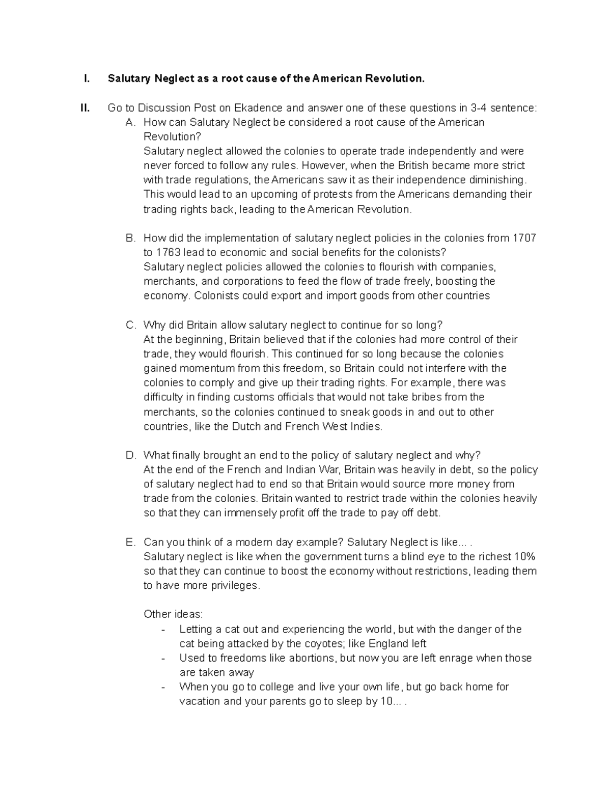 Salutary Neglect Discussion - I. Salutary Neglect as a root cause of ...