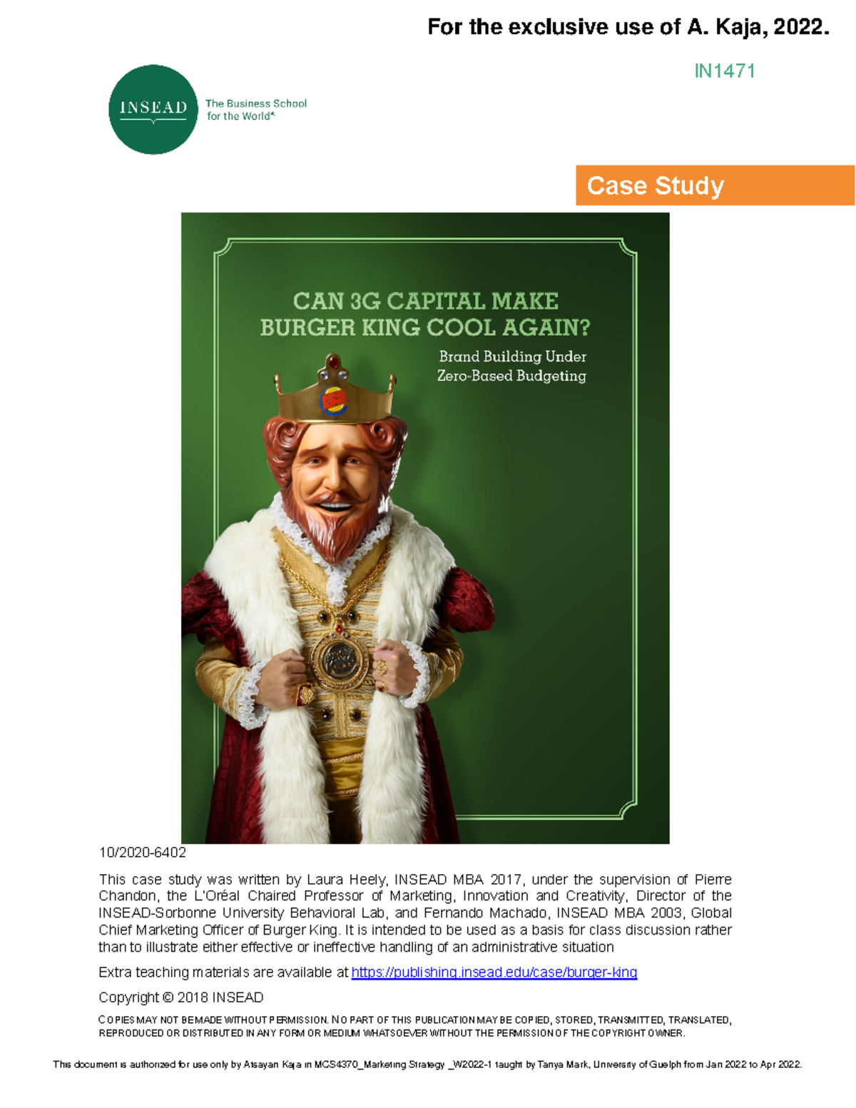 Burger king - notes - CIS 1200 - U of G - Studocu