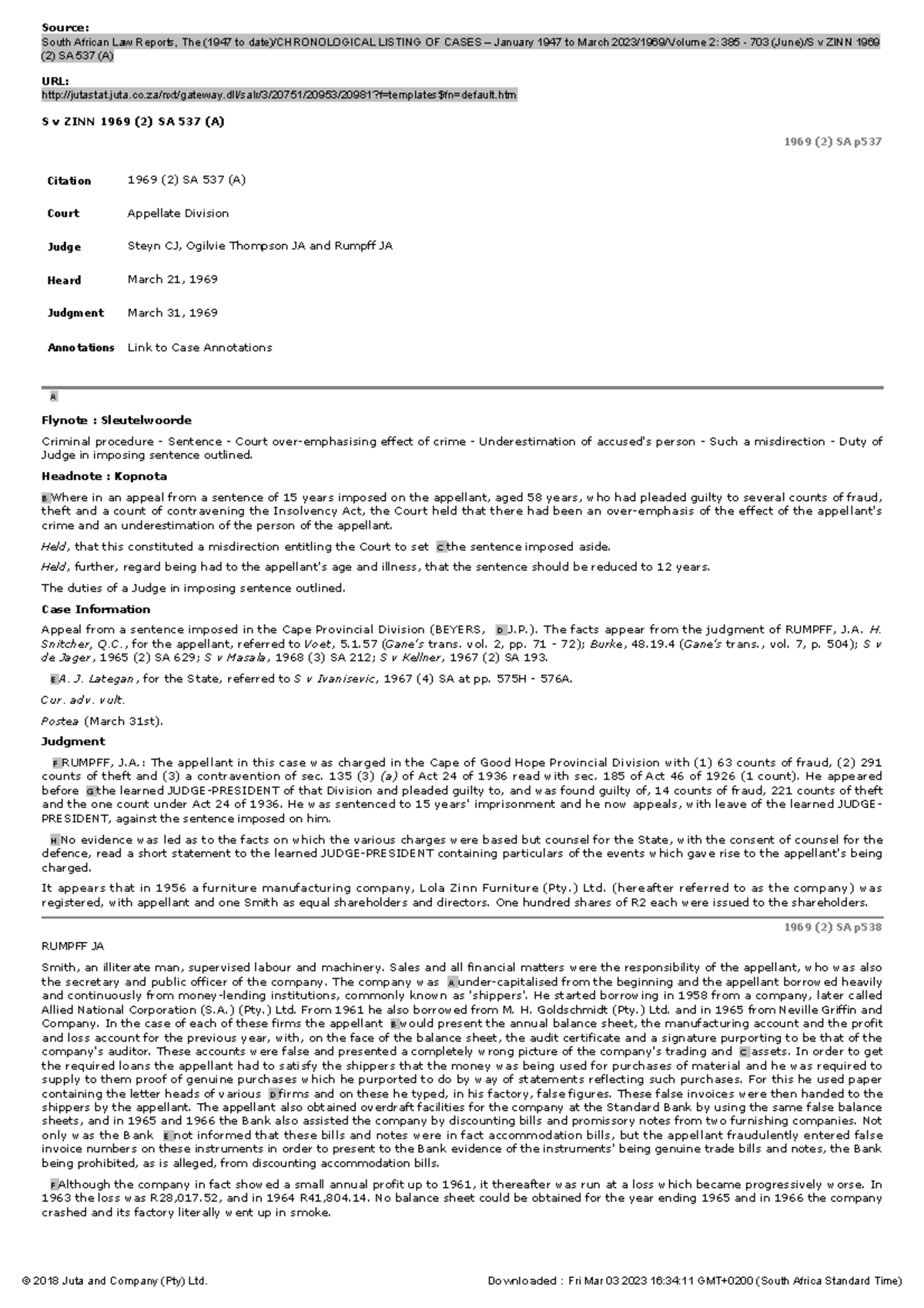 S v ZINN 1969 (2) SA 537 (A) - Source: South African Law Reports, The ...