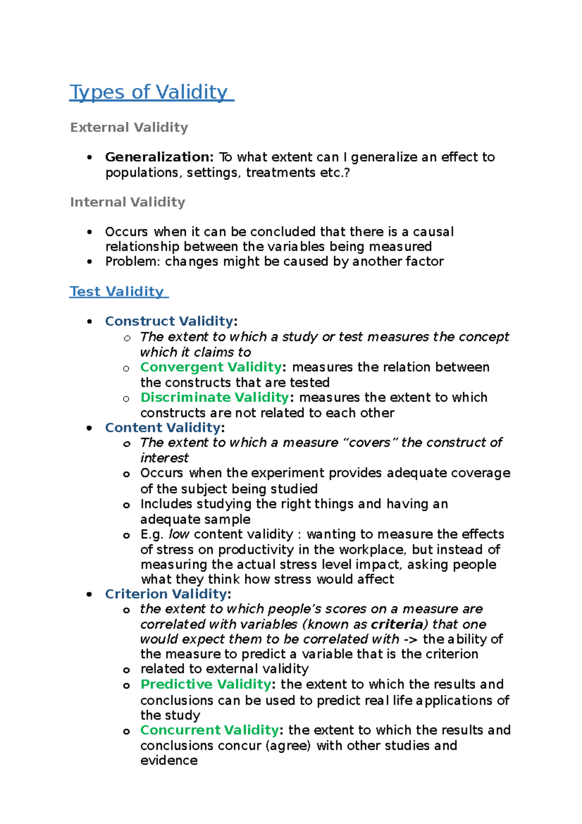 Types of Validity - ? Internal Validity Occurs when it can be concluded ...