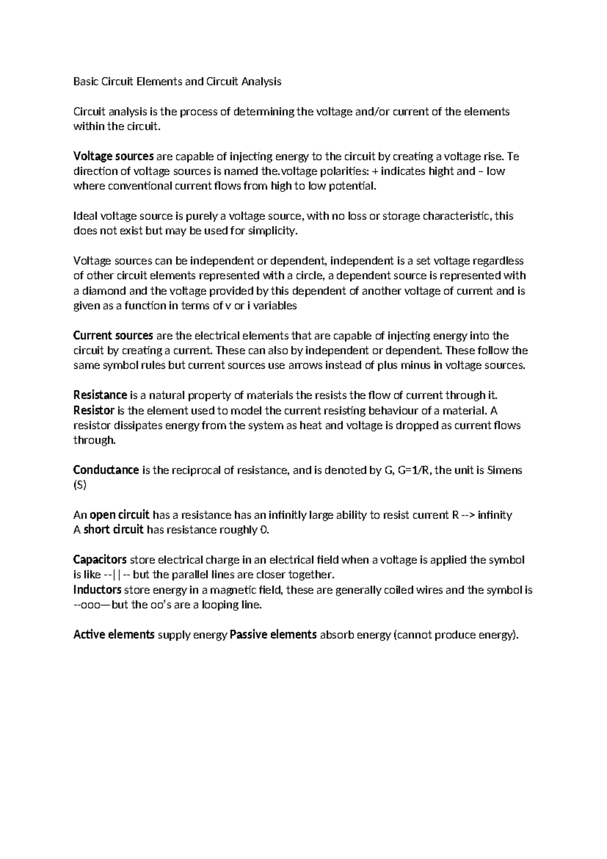 Basic Circuit Elements - Voltage sources are capable of injecting ...