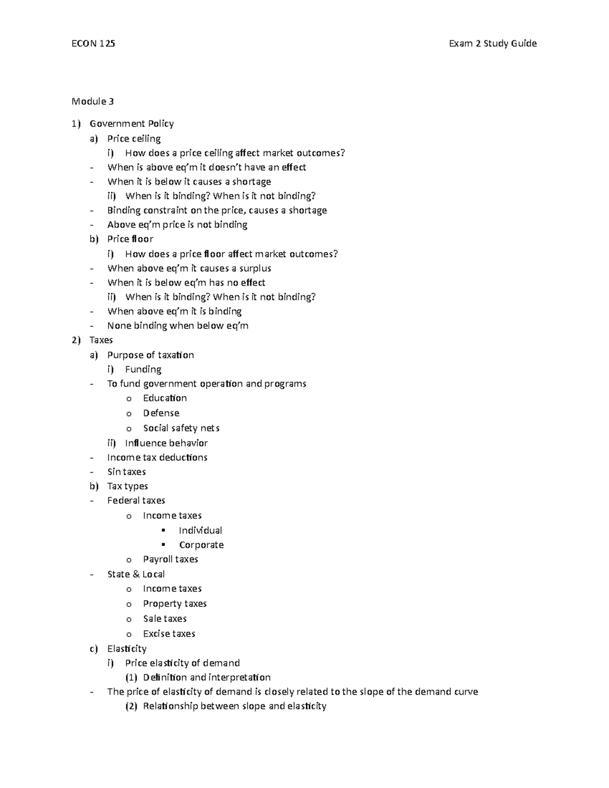 Exam 2 Study Guide - Module 3 Government Policy a) Price ceiling i) How ...