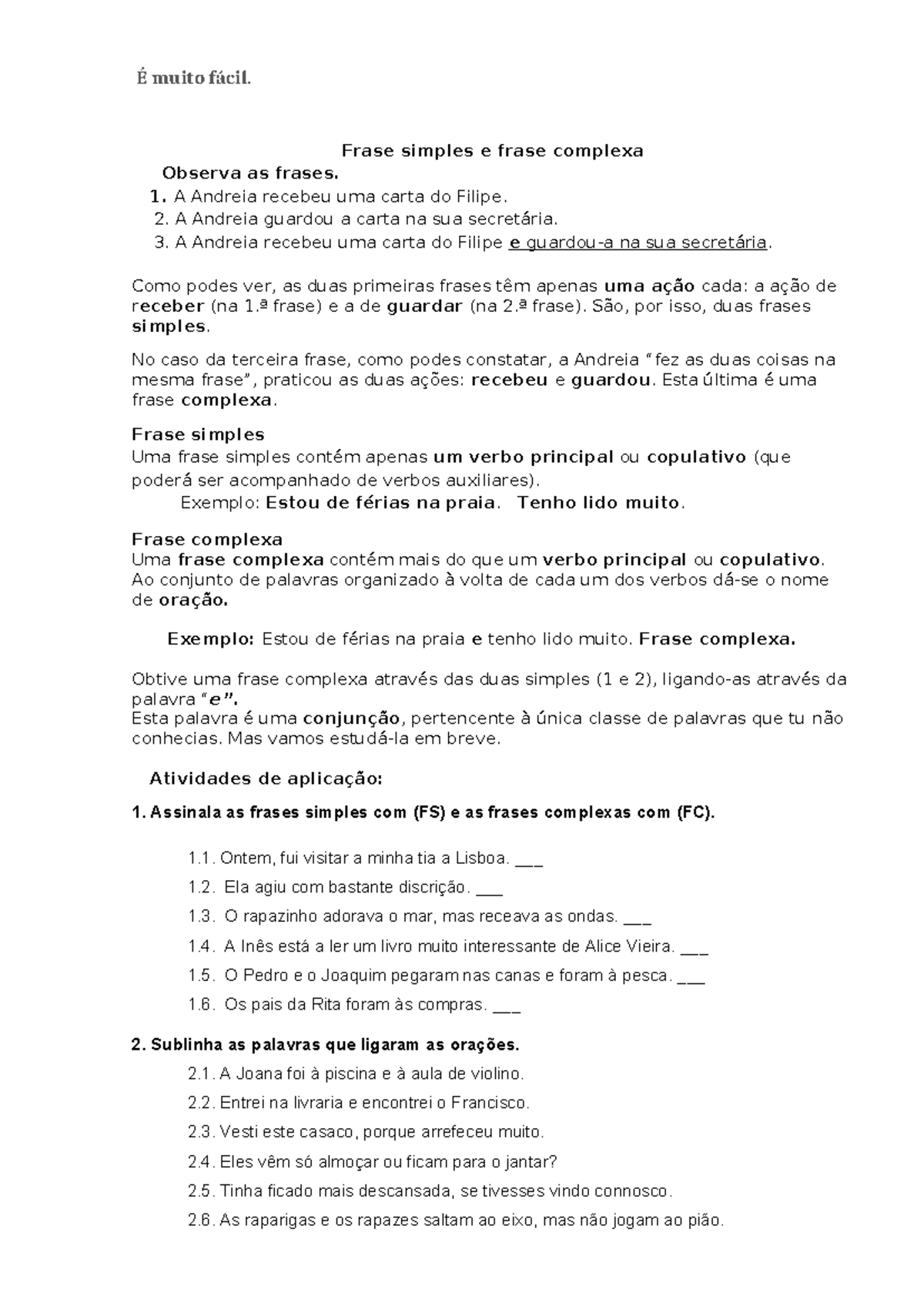 Frase Simples ou Complexa - É muito fácil. Frase simples e frase ...