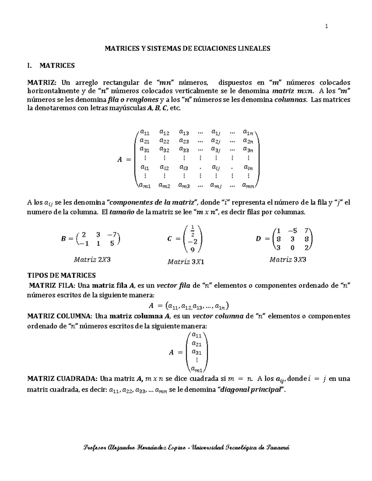 Matrices Y Sistemas DE Ecuaciones Lineales 12 pt - MATRICES Y SISTEMAS ...