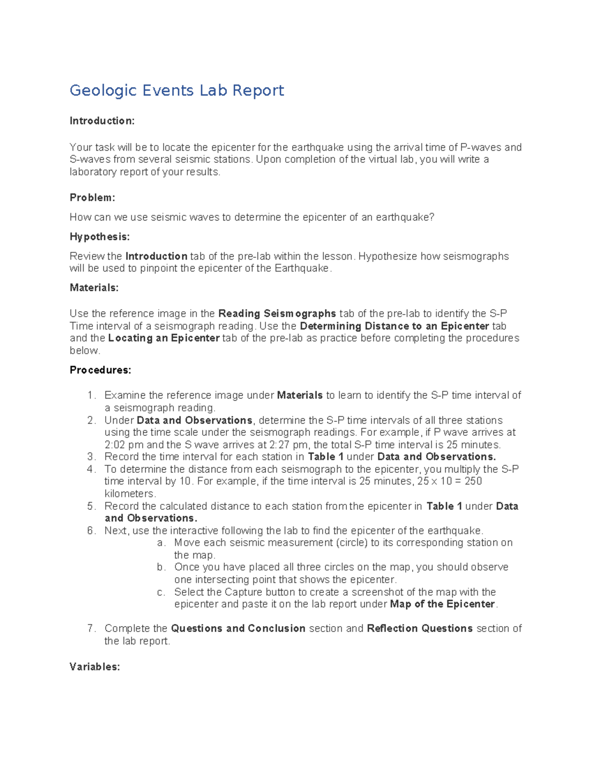 Geologic events lab report ngss - Geologic Events Lab Report ...