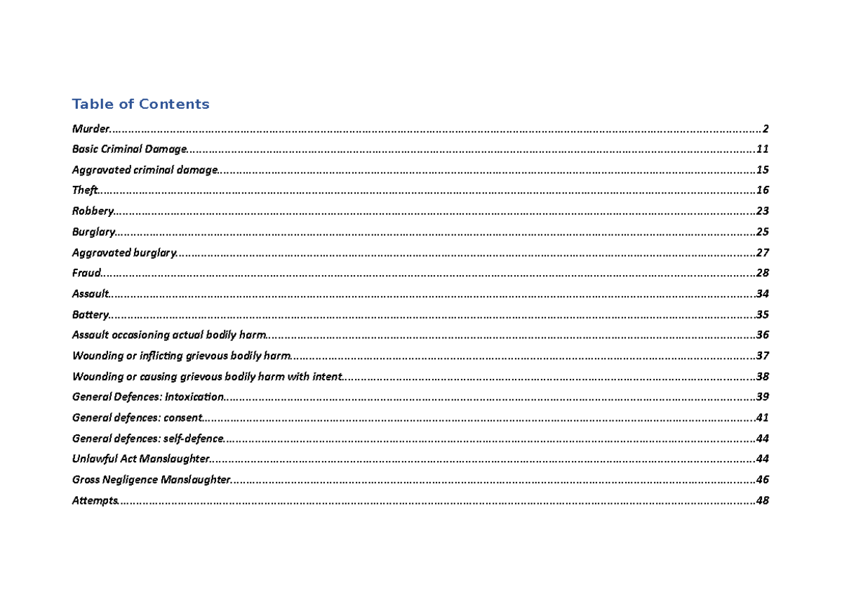 Revision table - Table of Contents - Studocu