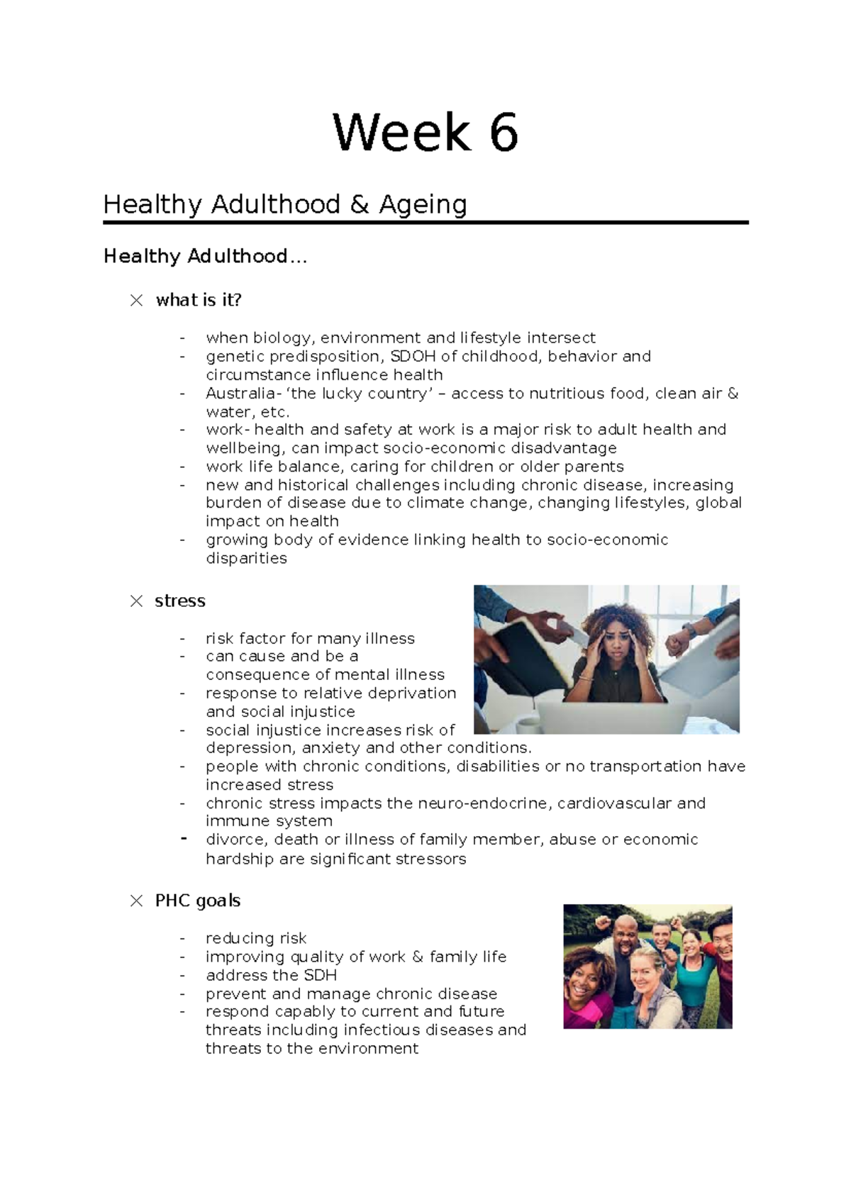 Primary care notes wk 6 - Week 6 Healthy Adulthood & Ageing Healthy ...