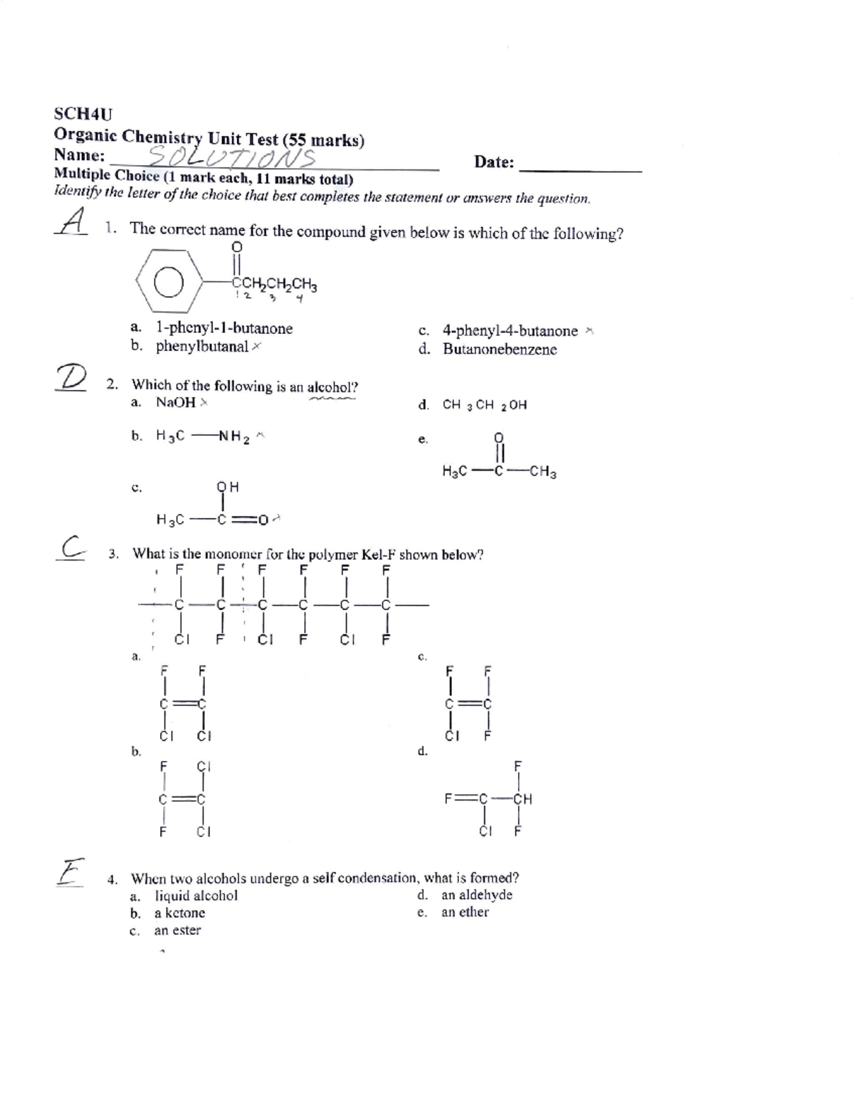 Organic Chemistry Unittest solutions Spring 2023 - Studocu
