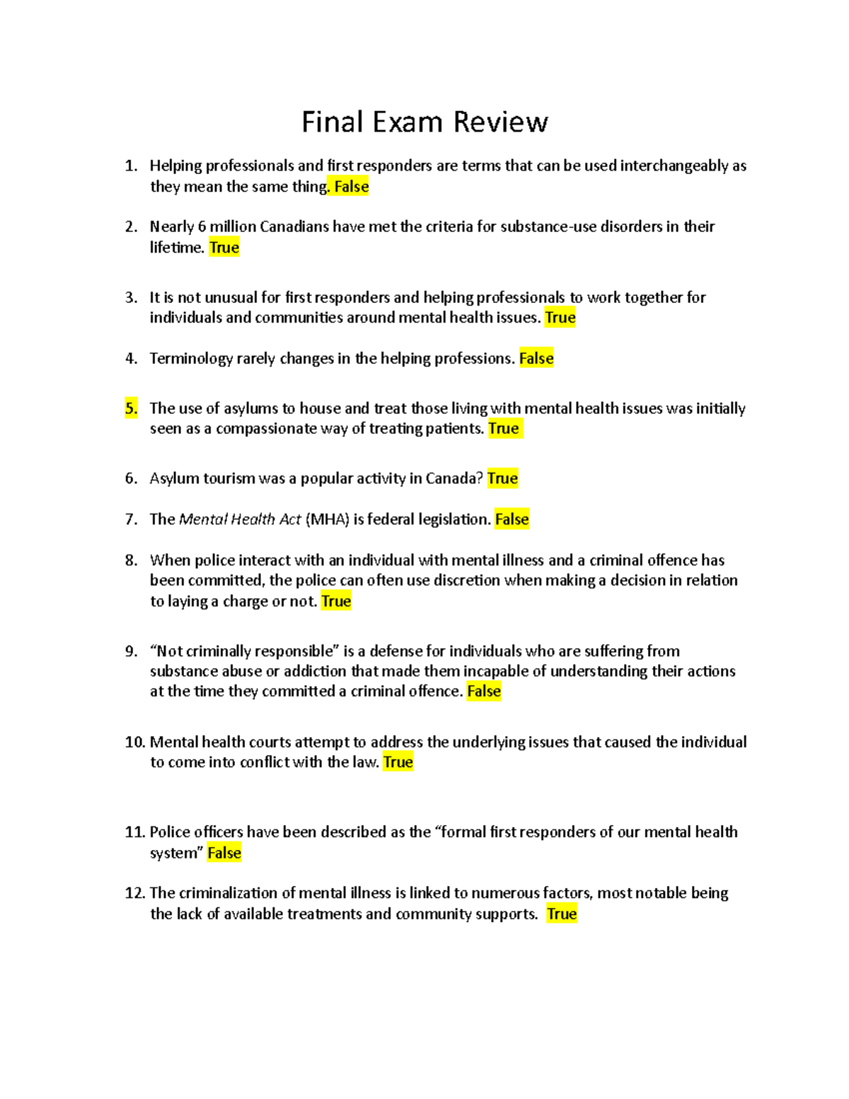 BB Final Exam Review - Final Exam Review 1. Helping professionals and ...