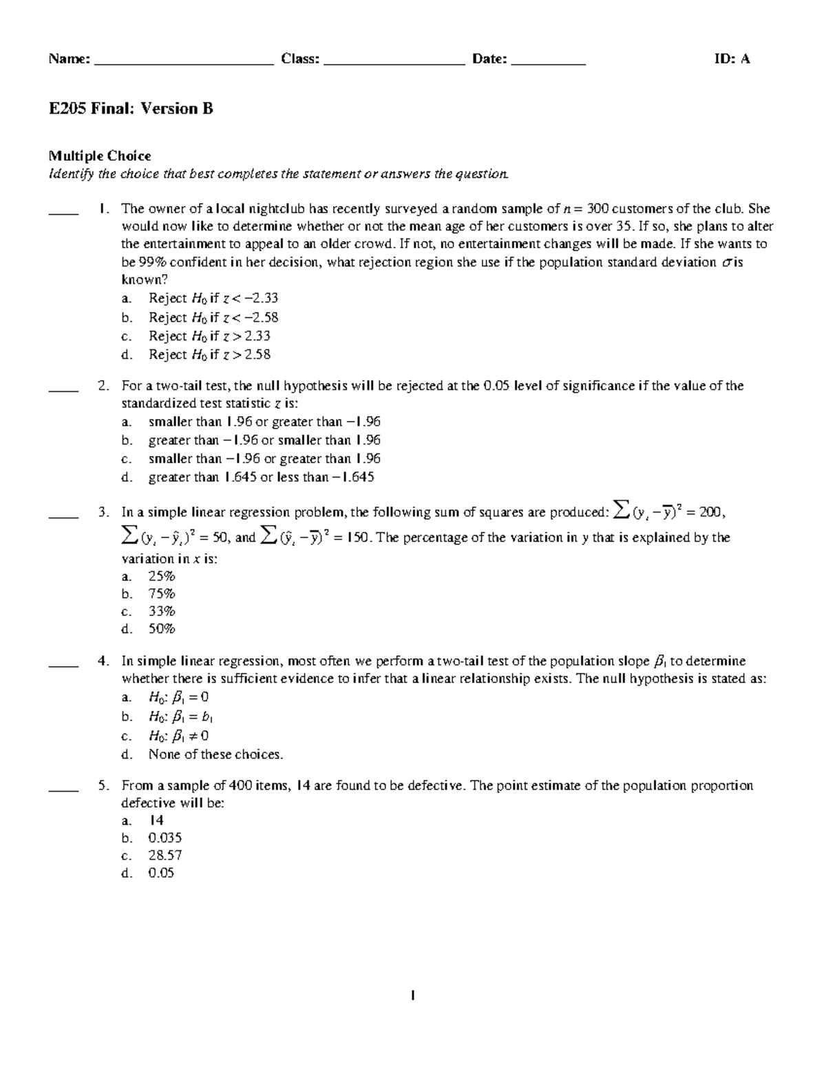 Econ205 Final Ans - Name: ________________________ Class ...