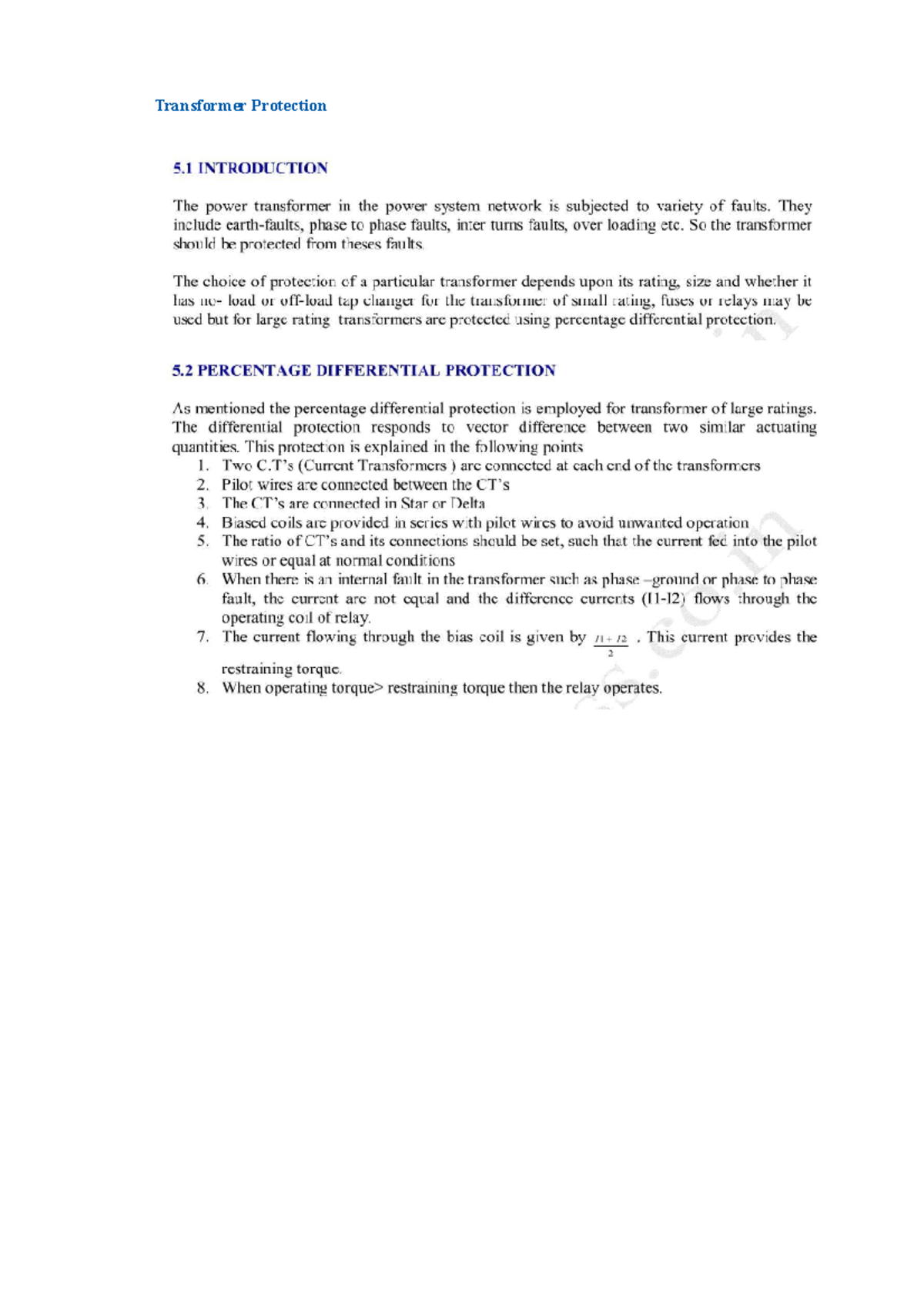 Transformer Protection Transformer Protection Incorrect Operation The Two Most Com Monly Used