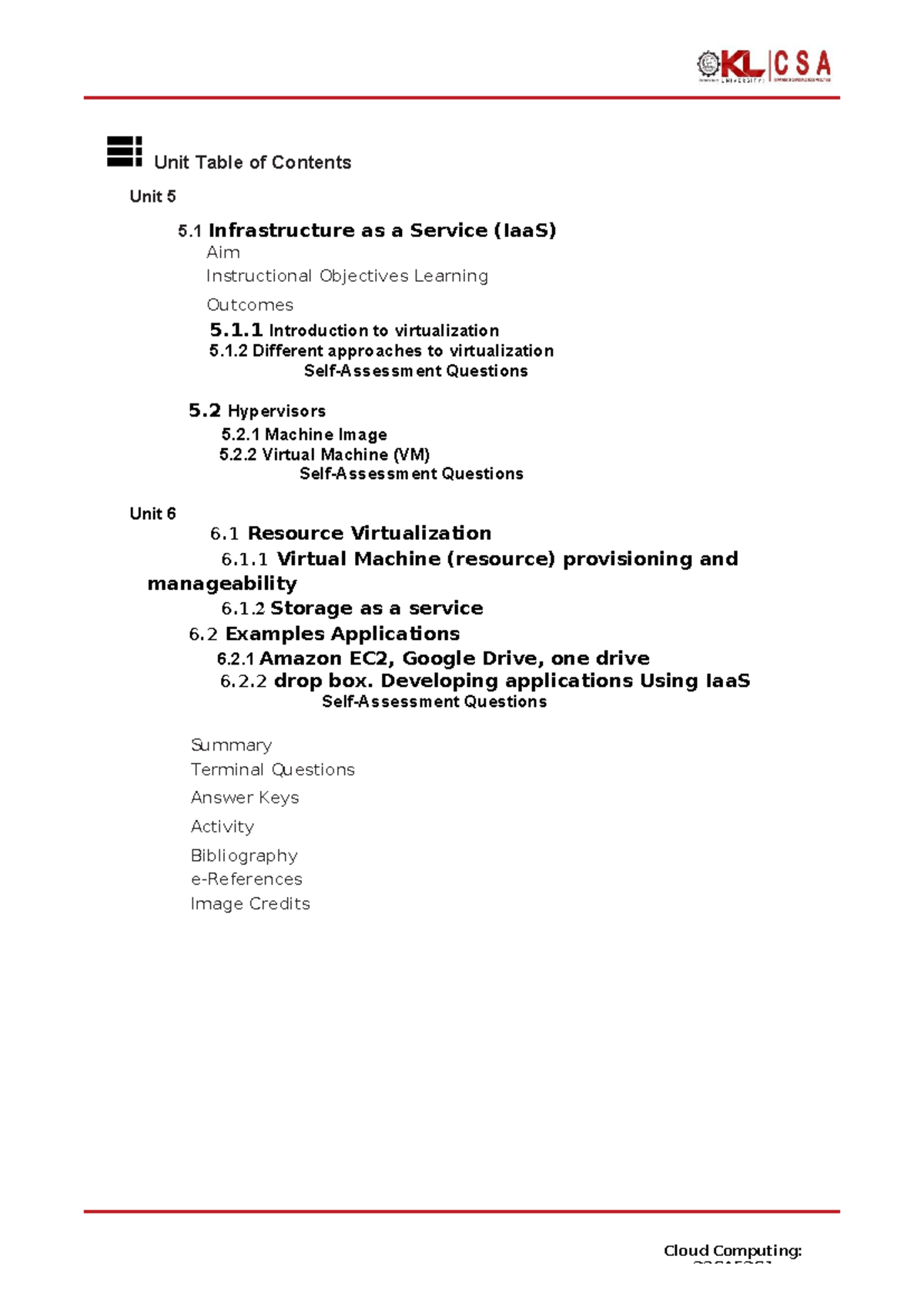 CO3 - hyhyyty - ####### Cloud Computing: ####### 23CA52C Unit Table of Contents Unit 5 5 - Studocu