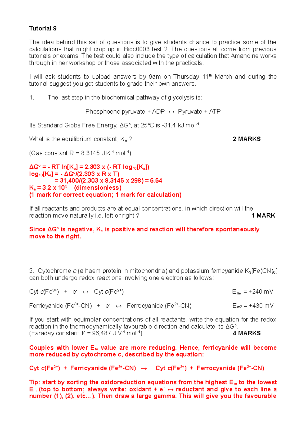 Tutorial 9 answers - Tutorial 9 The idea behind this set of questions ...