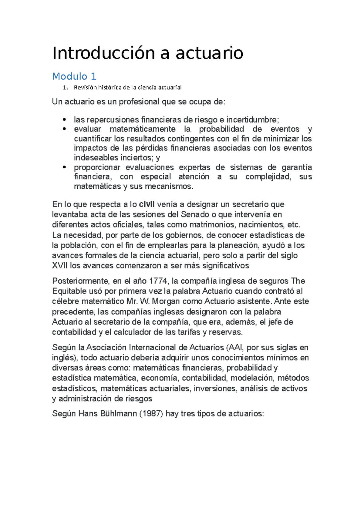 Introducción a actuario - Introducción a actuario Modulo 1 Revisión ...
