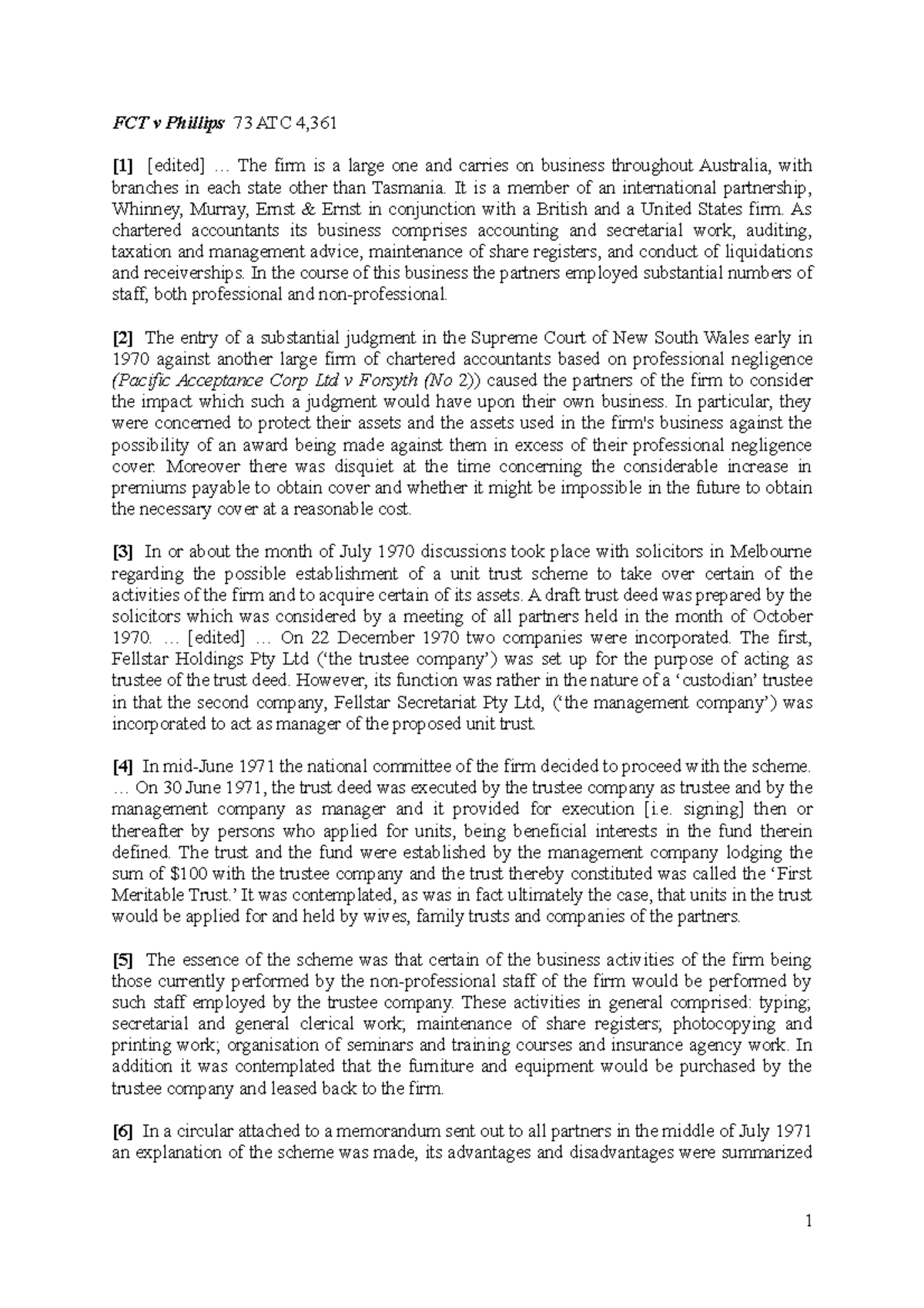 FCT v Phillips - notes - FCT v Phillips 73 ATC 4, [1] [edited] ... The ...
