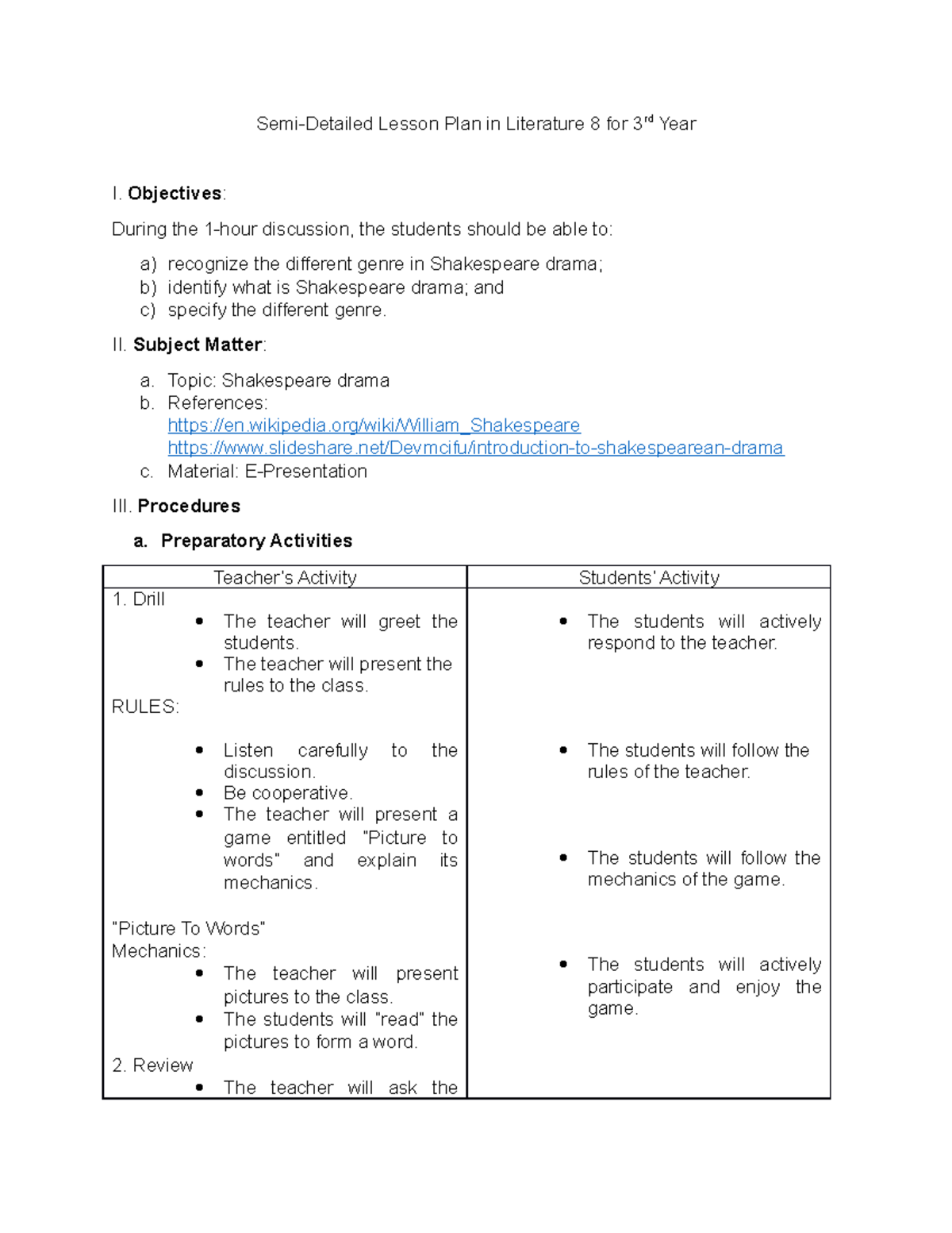 Williammm - ESSAY - Semi-Detailed Lesson Plan in Literature 8 for 3rd ...