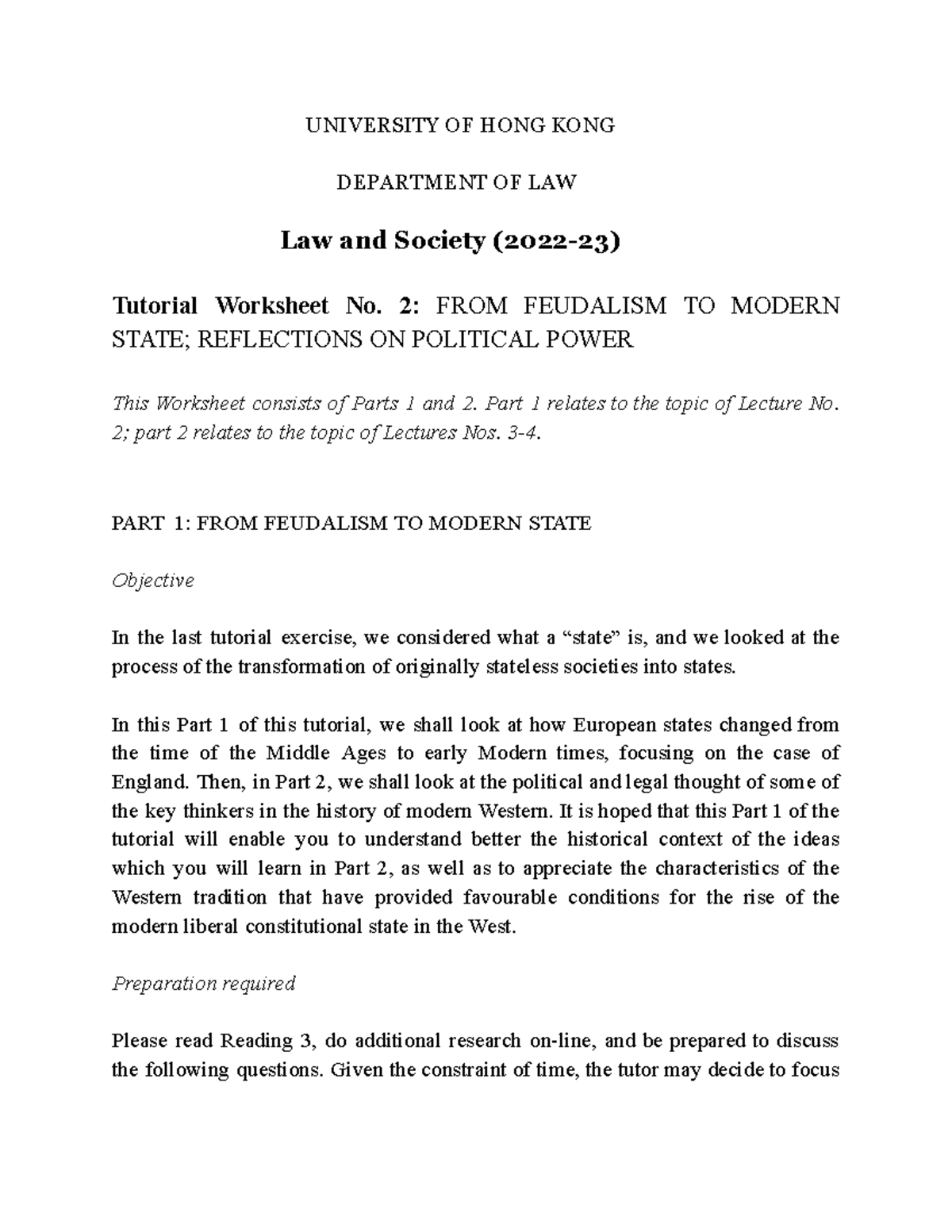 Tutorial 2 - UNIVERSITY OF HONG KONG DEPARTMENT OF LAW Law and Society ...