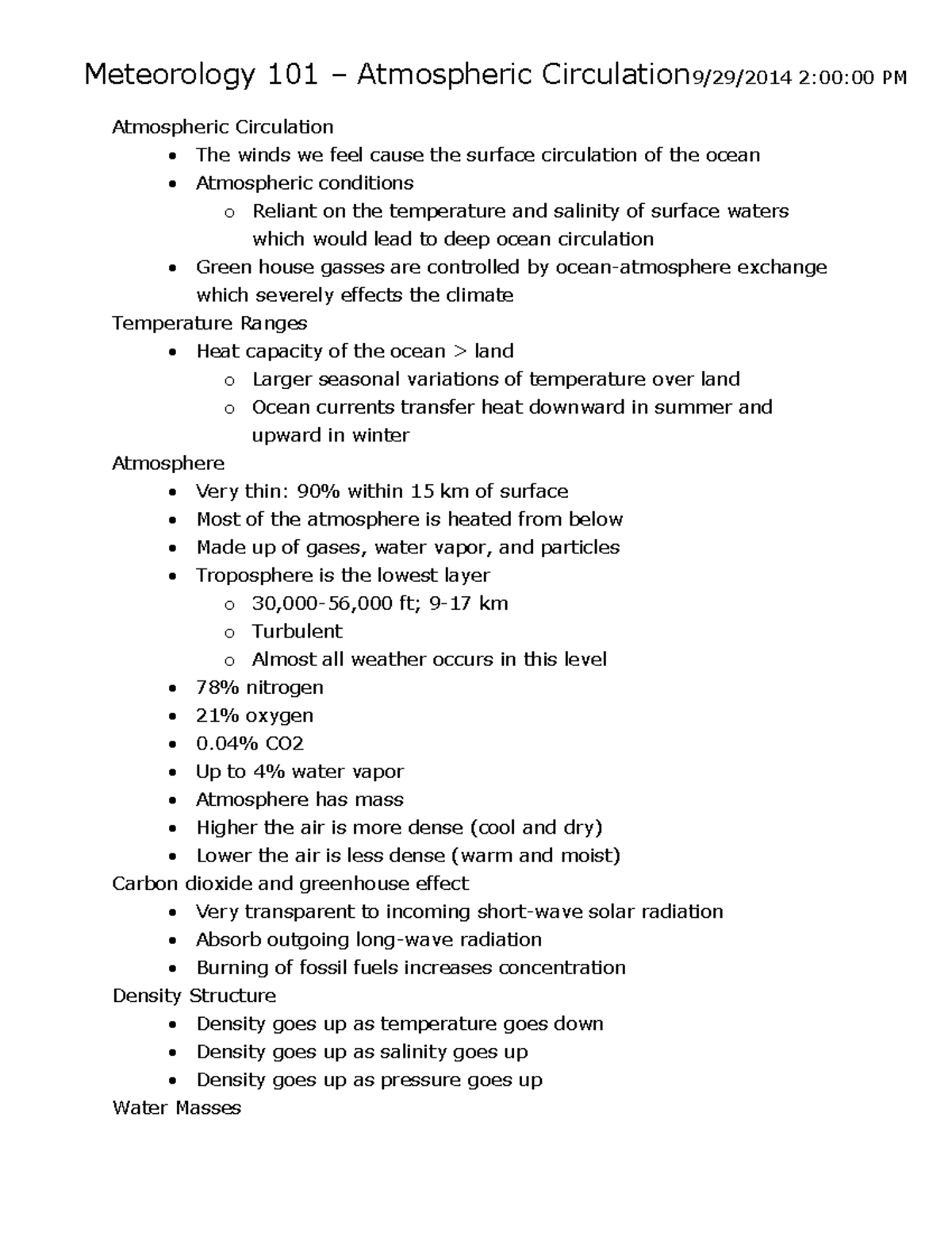 Lecture notes Introduction To Oceanography, Meteorology Test 2 notes ...