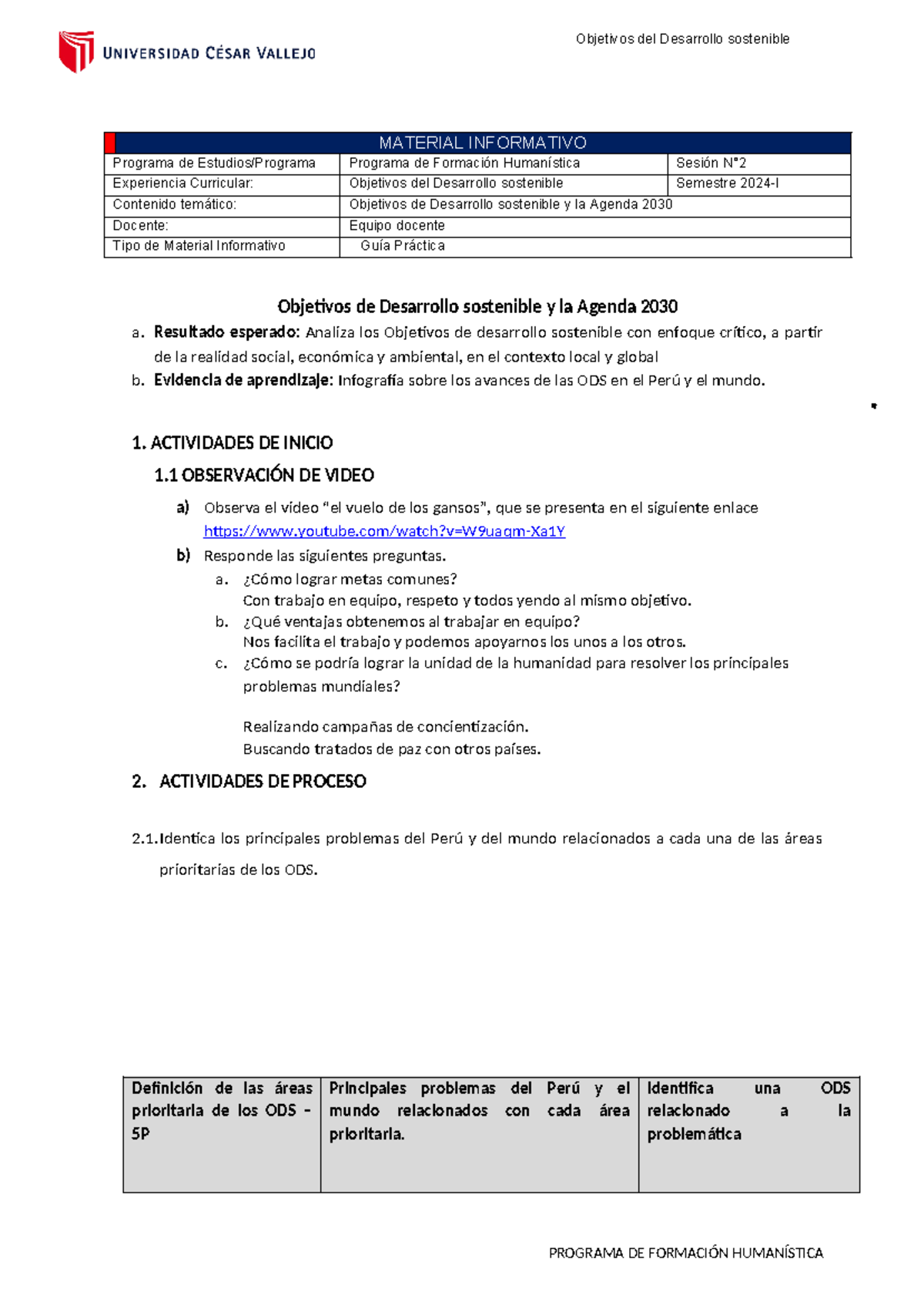 Guía práctica N° 02 ODS - MATERIAL INFORMATIVO Programa de Estudios/Programa Programa de ...