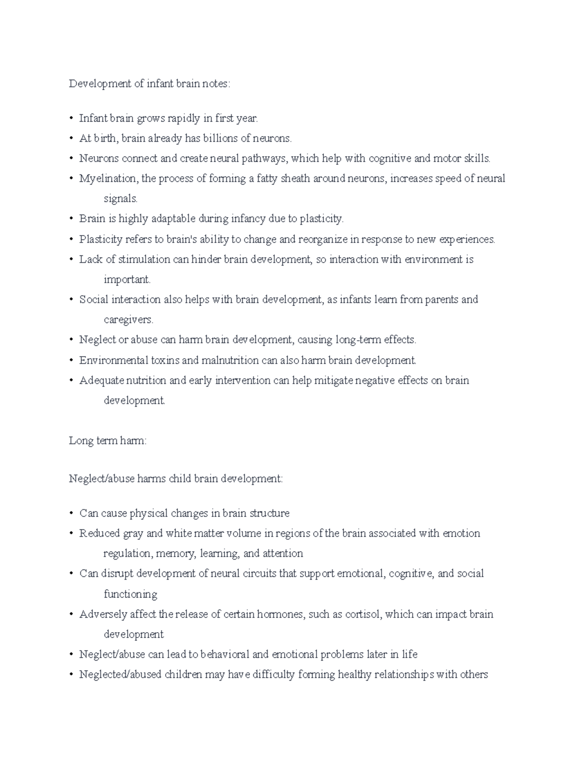 Psych 100 week4 - week 4 lecture notes - Development of infant brain ...