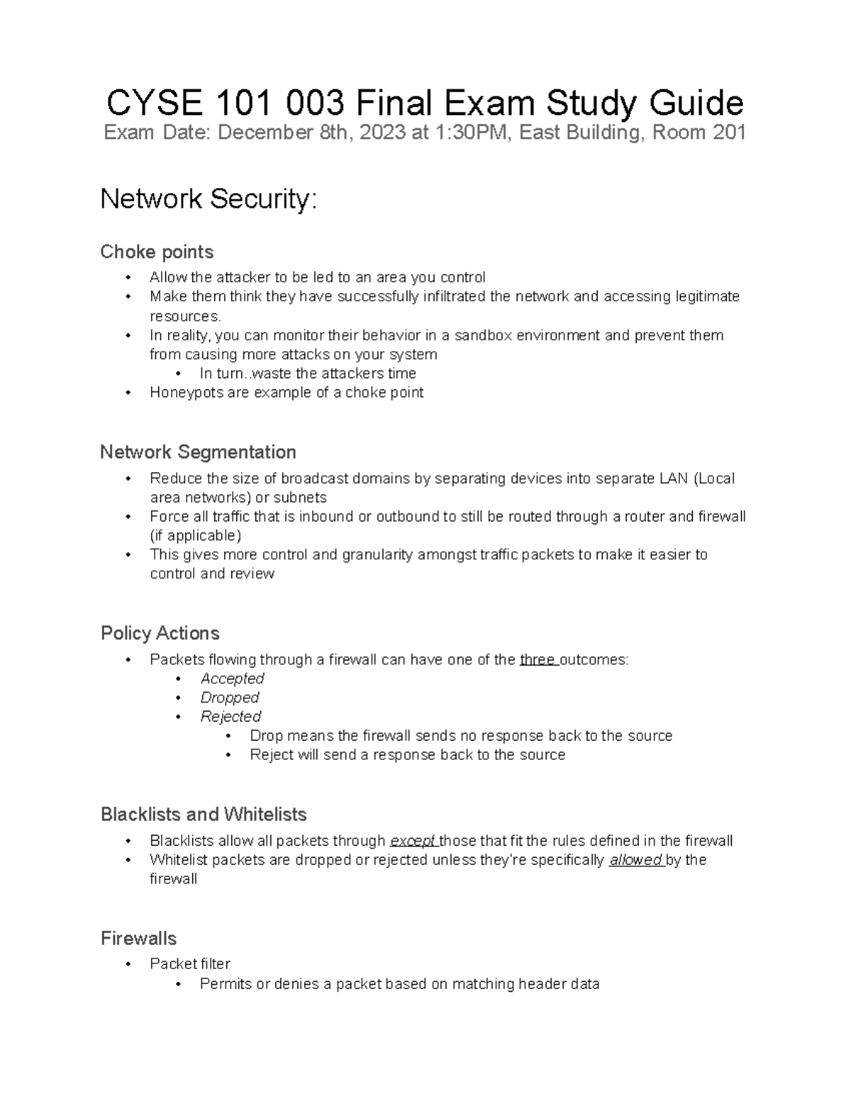 CYSE 101 Final Exam Study Guide - CYSE 101 003 Final Exam Study Guide ...