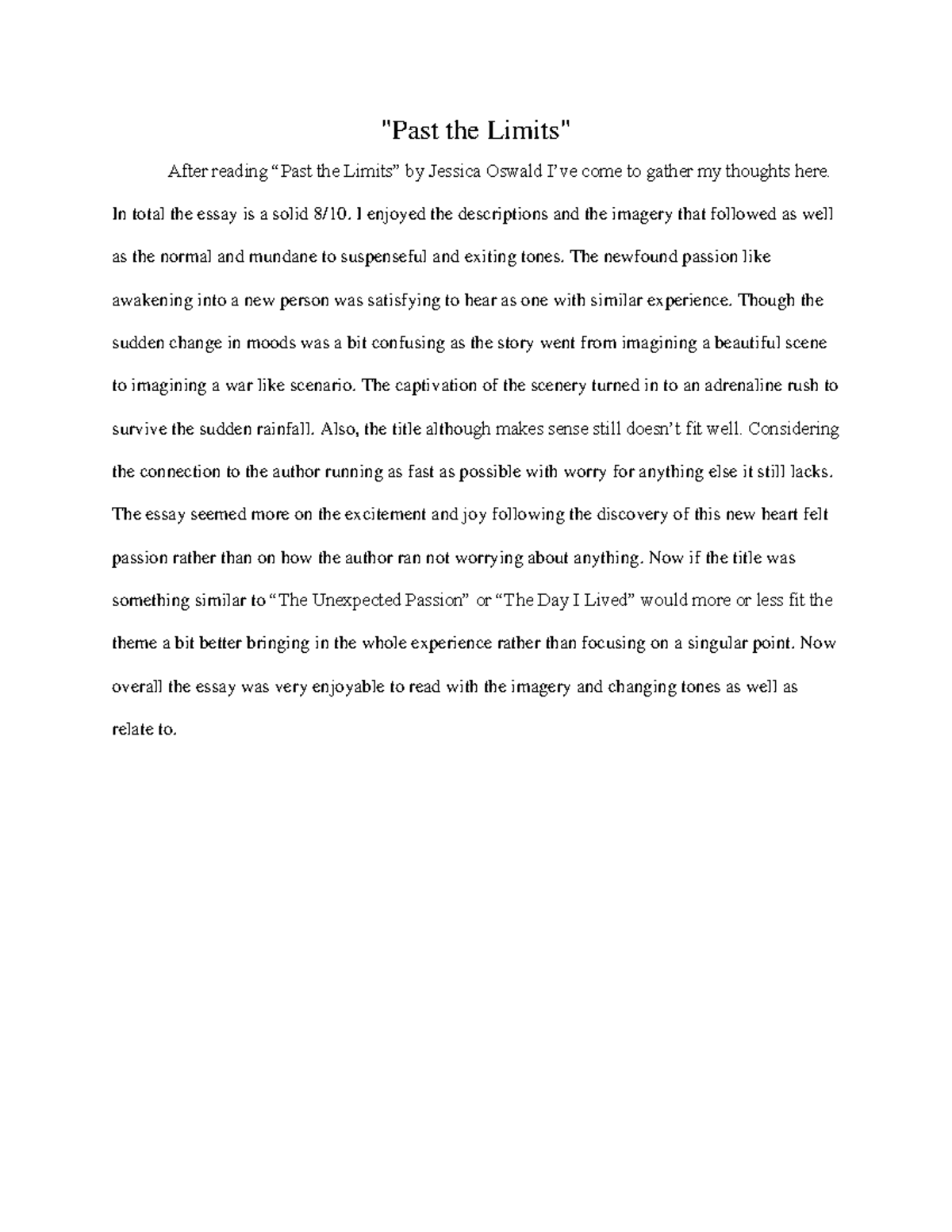 Past the Limits pdf - hi there - "Past the Limits" After reading “Past ...