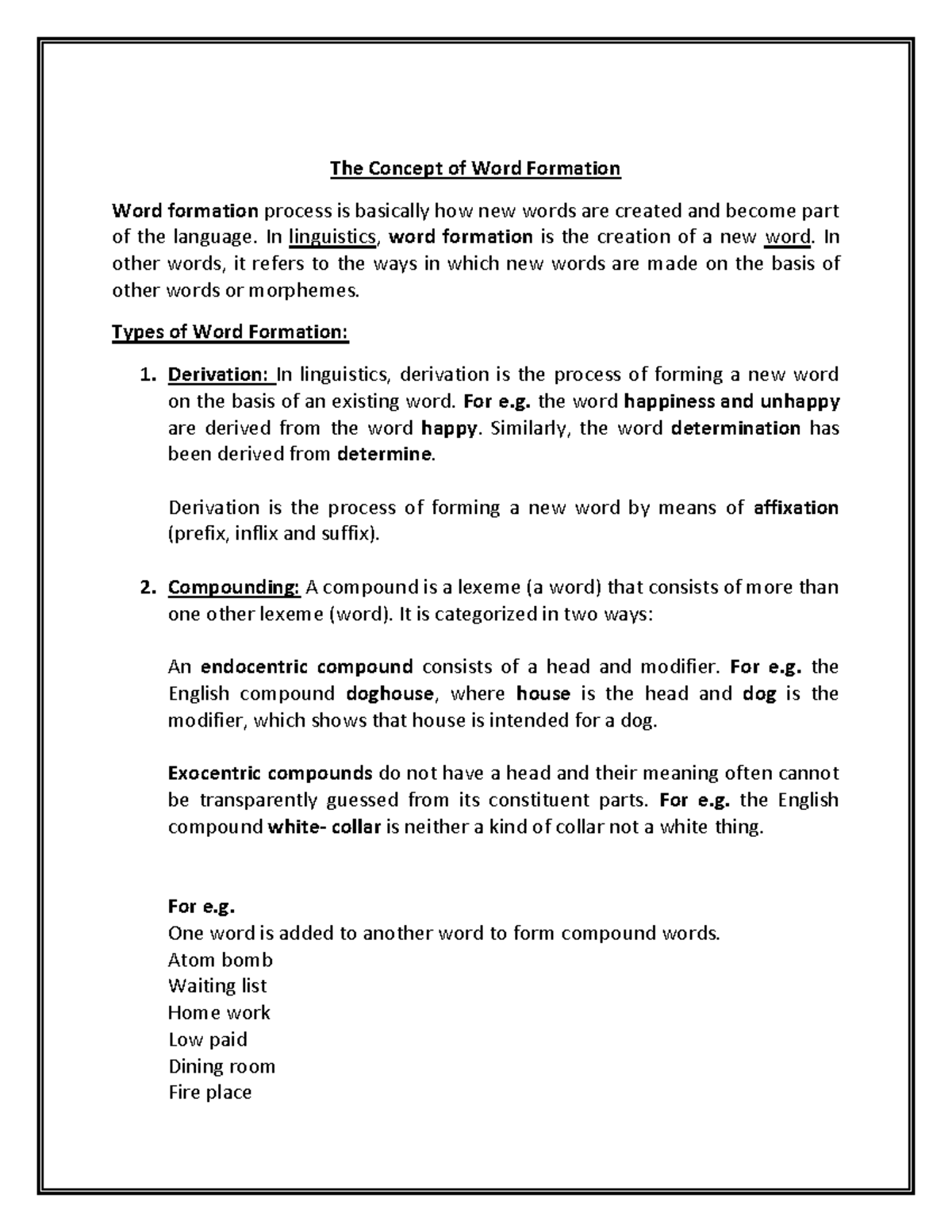 Unit 1 - The Concept of Word Formation Word formation process is ...
