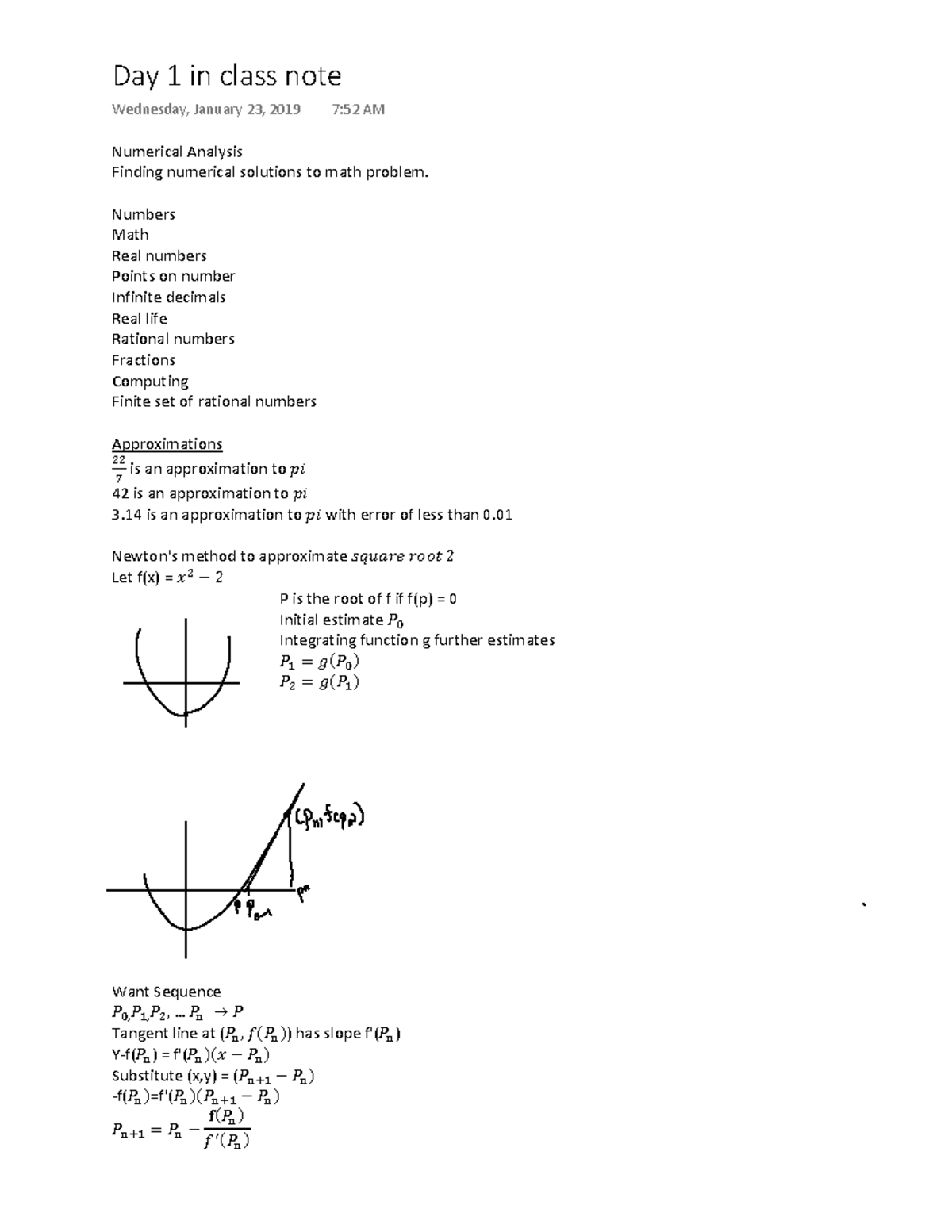 Day 1 numberical - Day 1 class note Prof Randall - Day 1 in class note ...