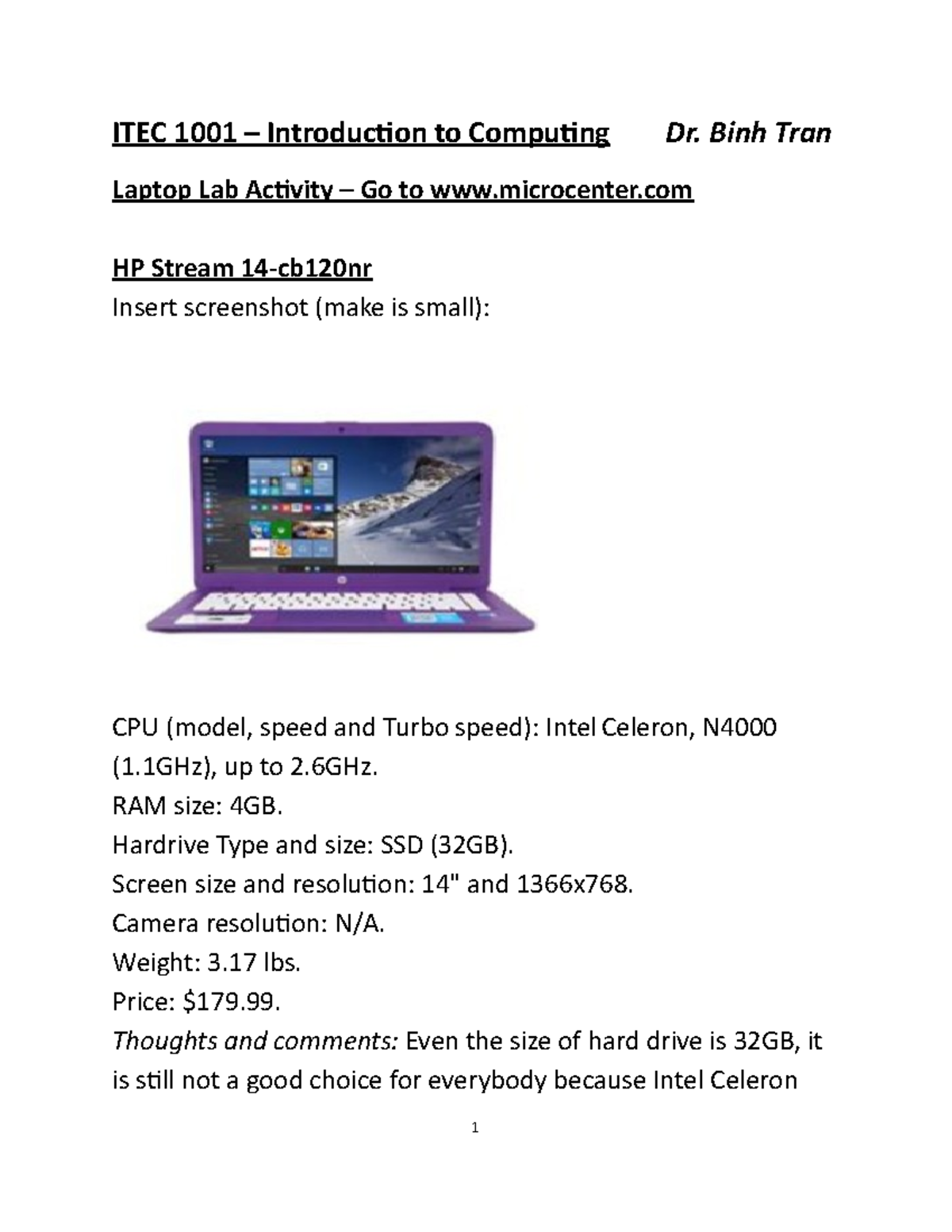 ITEC1001-Laptop Lab 2019 - ITEC 1001 – Introduction to Computing Dr ...