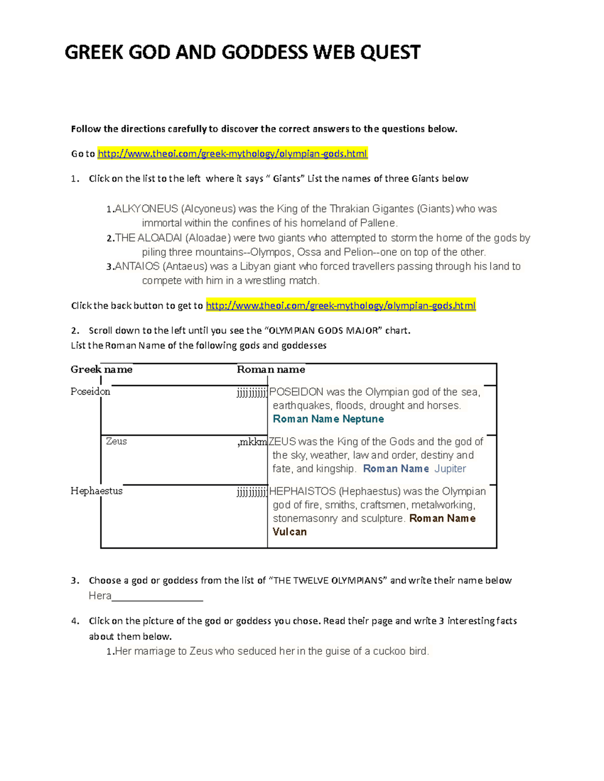 Copy of Greek god and Godesses webquest - Follow the directions ...