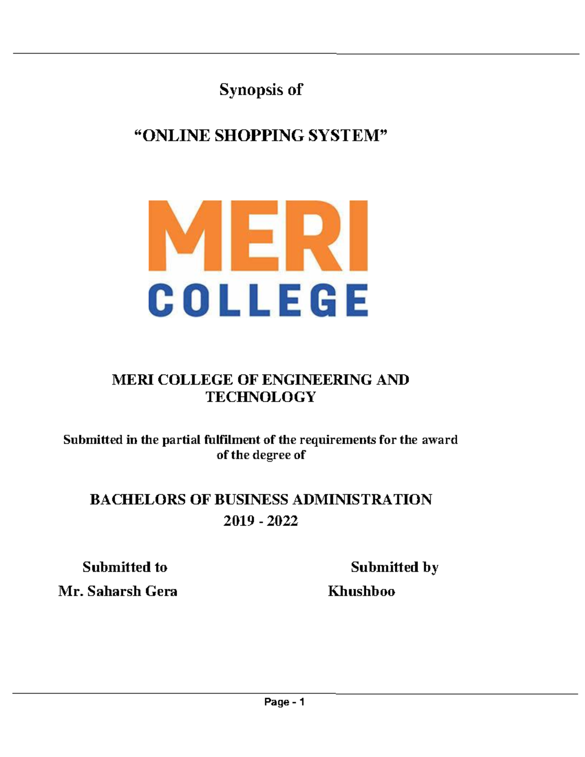 Synopsis e-commerce on online shopping system - Synopsis of “ONLINE ...