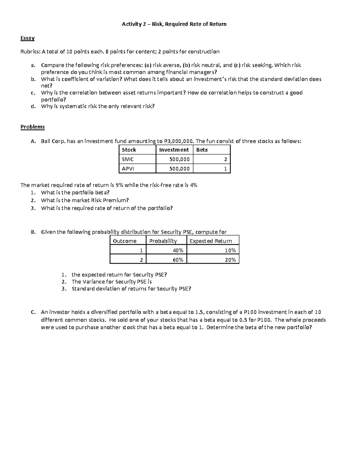 A2 Topic 3 Part 1 - Risk, Required Rate of Return - Warning: TT ...