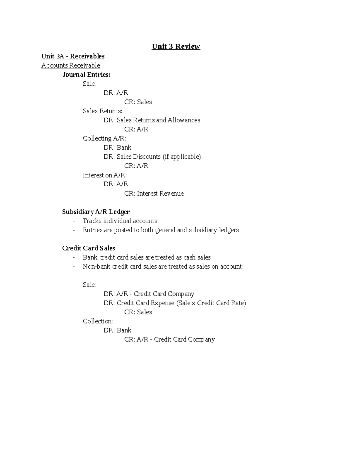 Unit 3 Review - Accounting - Grade 12 - Unit 3 Review Unit 3A ...
