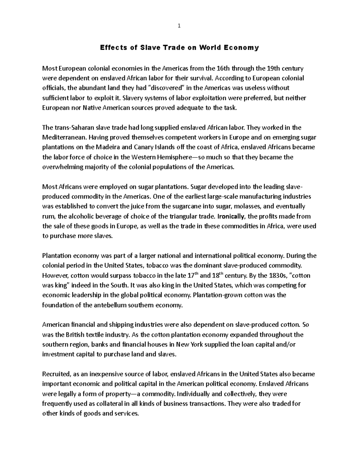 (3) Summary of Effects of Slave Trade - 1 Effects of Slave Trade on ...