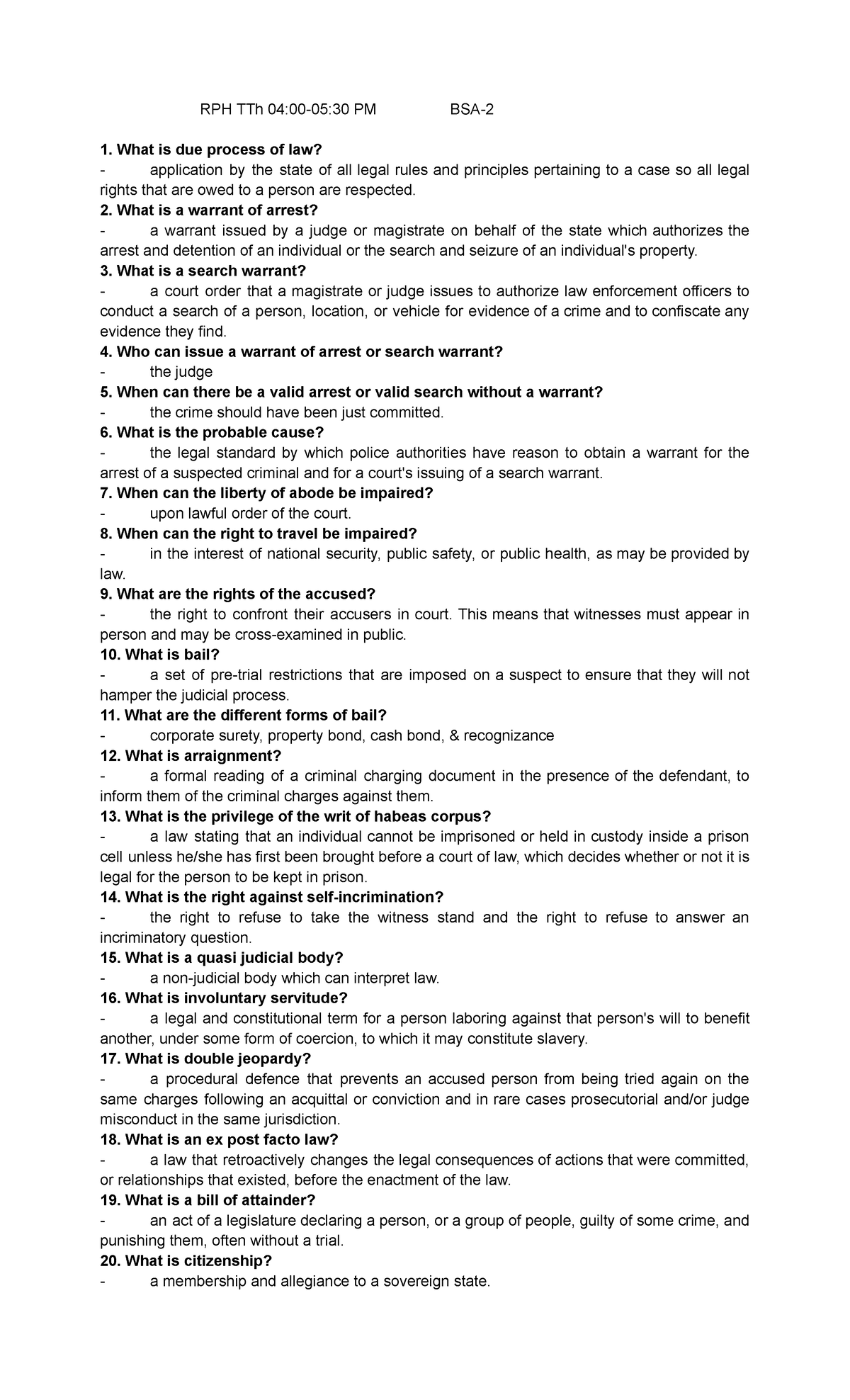 RPH-Guide-questions - Notes - RPH TTh 04:00-05:30 PM BSA- What is due ...