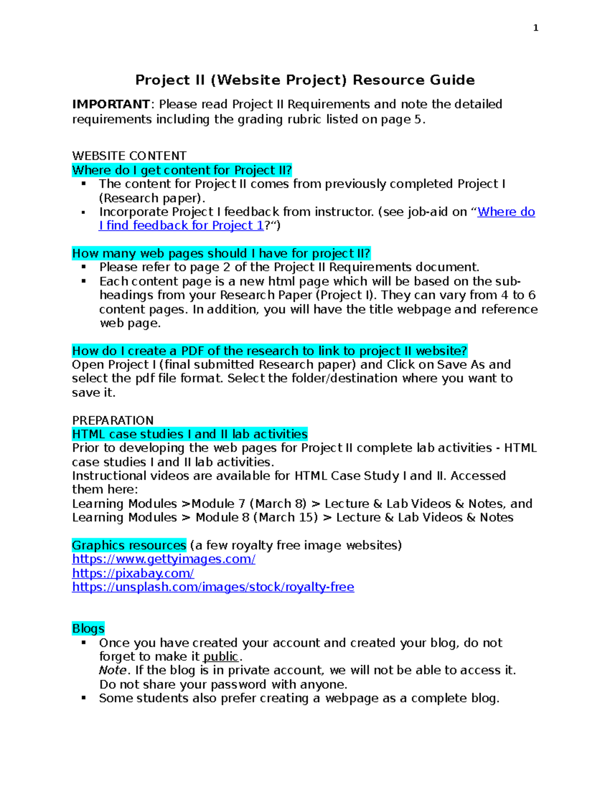 IT104 Project II Resource Guide - 1 Project II (Website Project ...